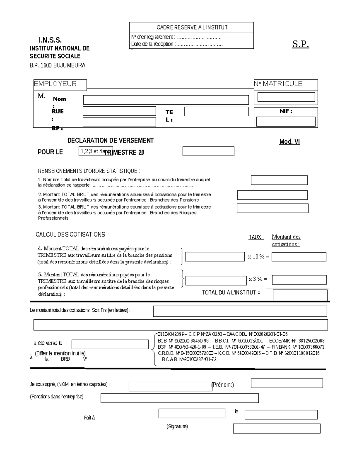 Formulaire de declaration - 1,2,3 et 4em I.N.S. INSTITUT NATIONAL DE ...