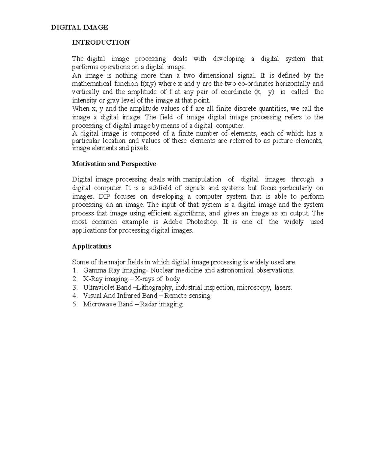 DIP - Lecture notes 1 - Digital Image Processing - Studocu