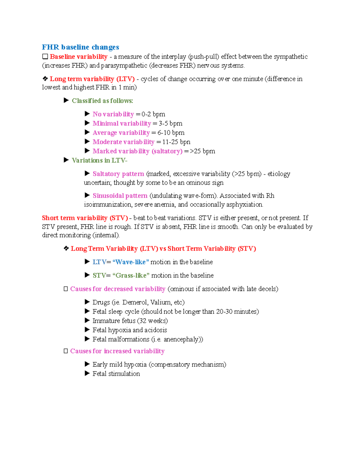 Ob FHR baseline changes - FHR baseline changes Baseline variability - a ...