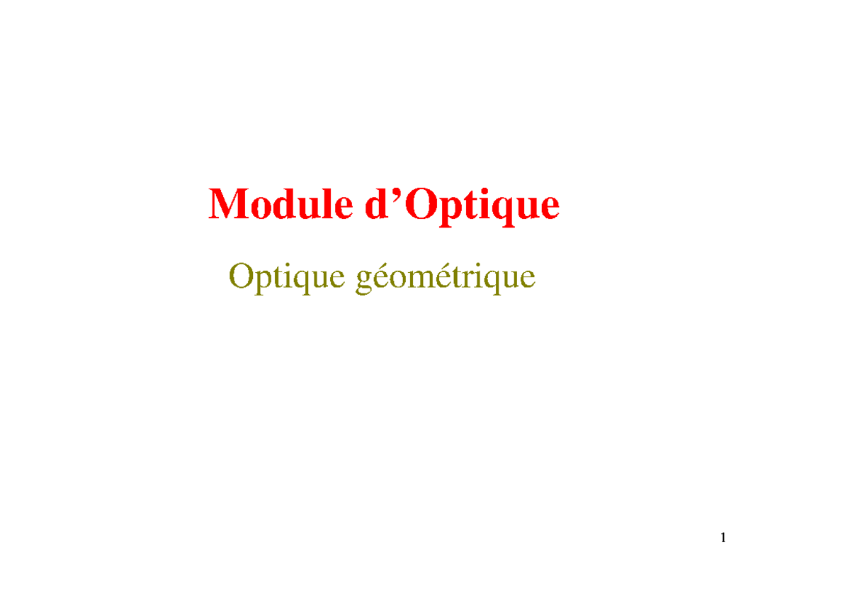 Optique géometrique chapitre 4 - Module d’Optique Optique géométrique ...