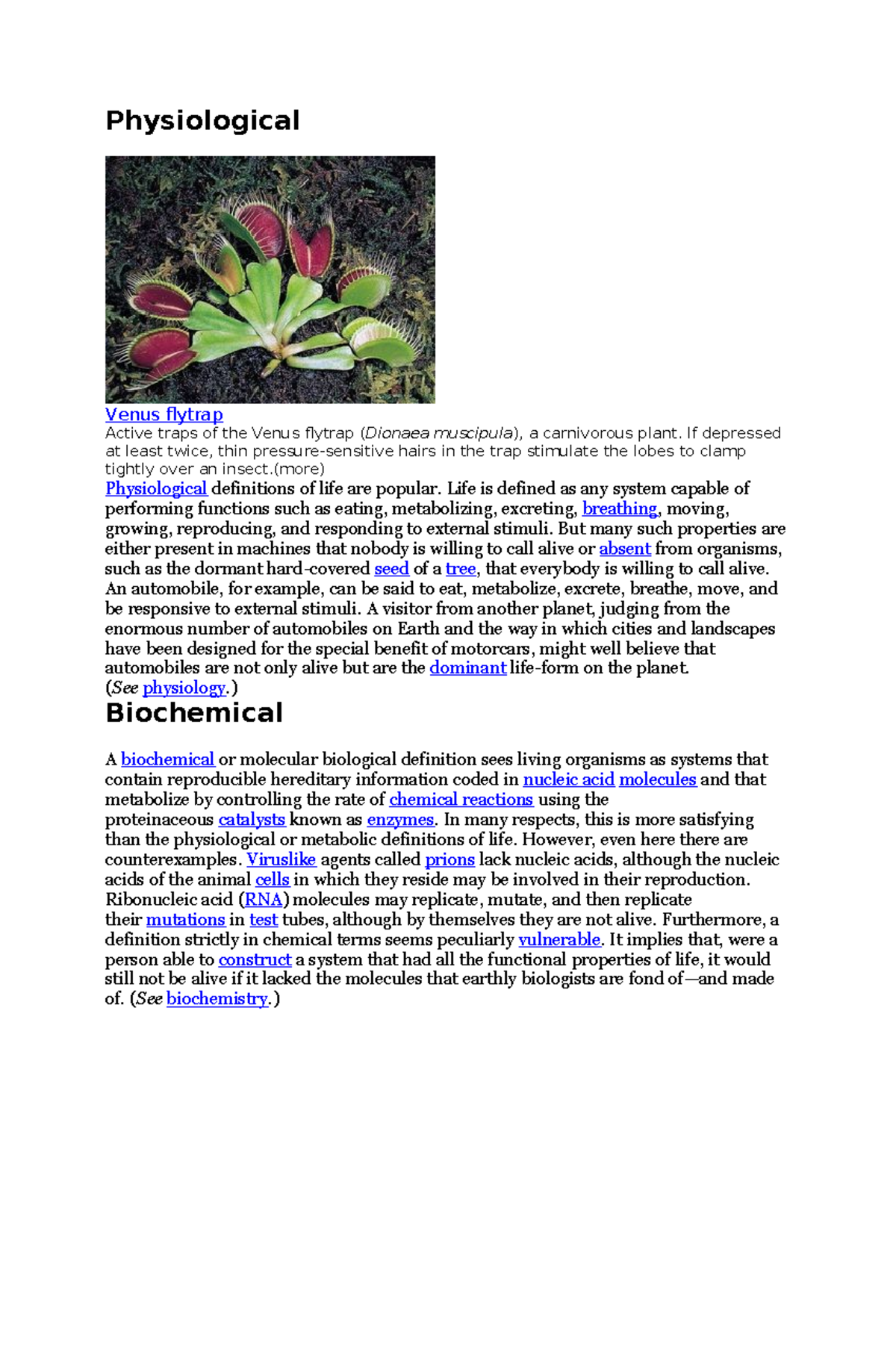 Physiological - notes - Physiological Venus flytrap Active traps of the ...