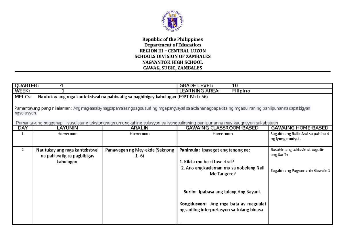Demo DLP2 - dlp - Republic of the Philippines Department of Education ...