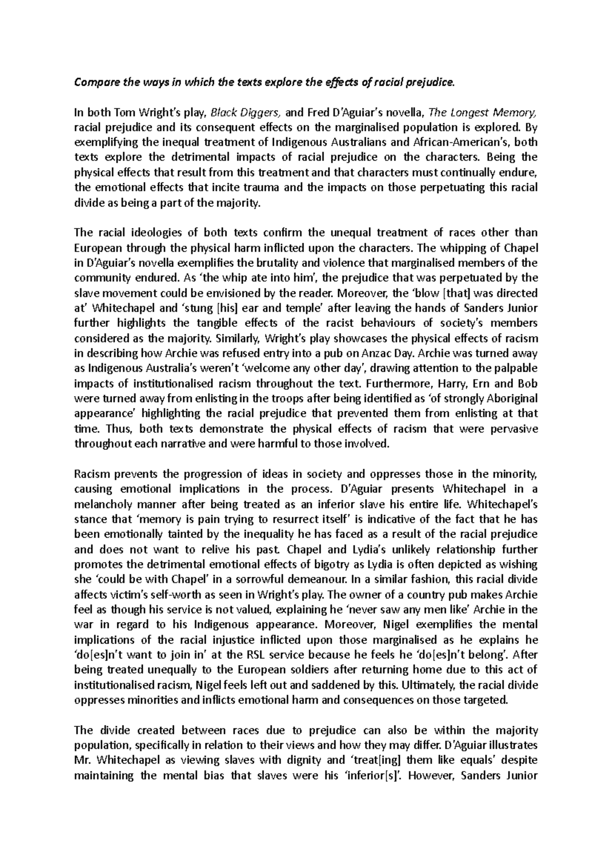 Practice Essay for Comparative - Compare the ways in which the texts ...