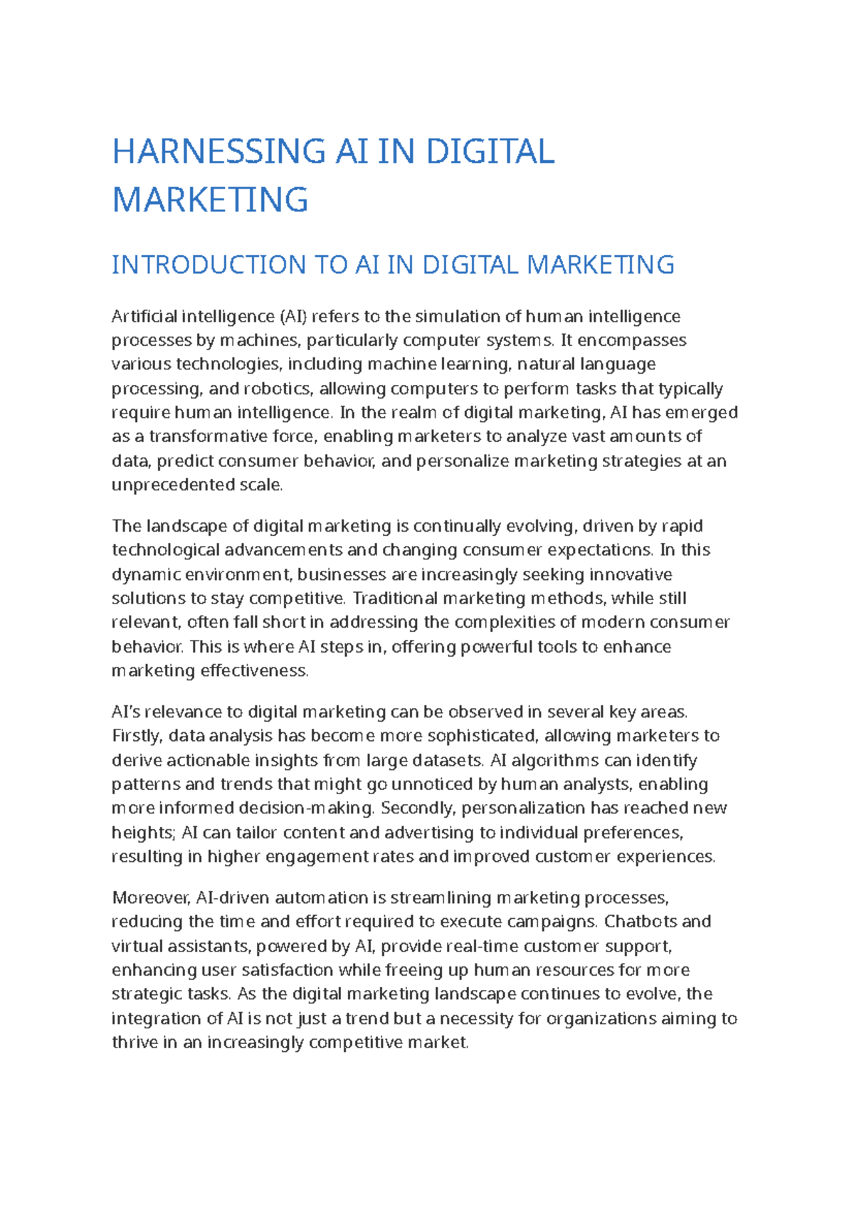 Harnessing AI in Digital Marketing - HARNESSING AI IN DIGITAL MARKETING ...