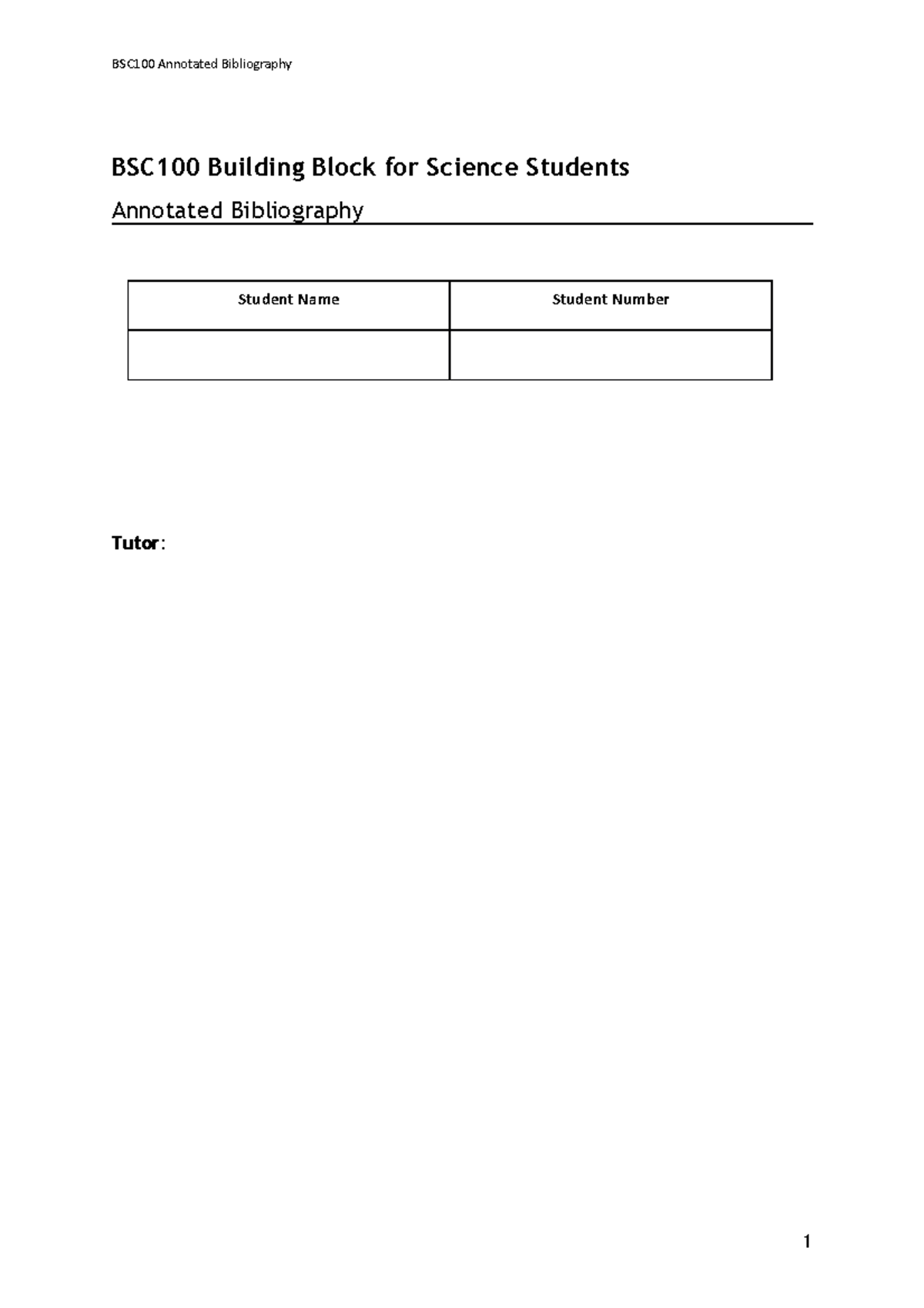 BSC100 Annotated Bibliography - BSC100 Building Block for Science Students Annotated ...