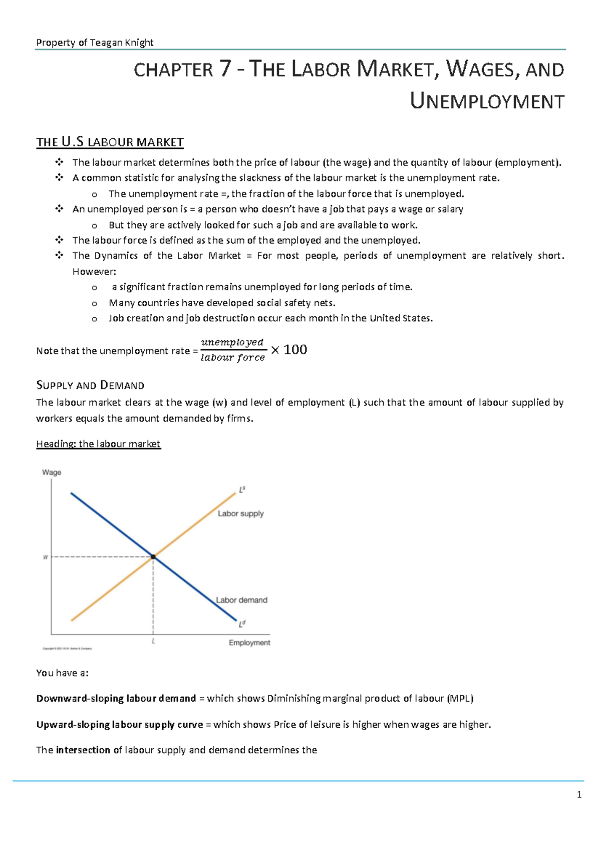 Chapter 7 - notes - CHAPTER 7 - THE LABOR MARKET, WAGES, AND ...