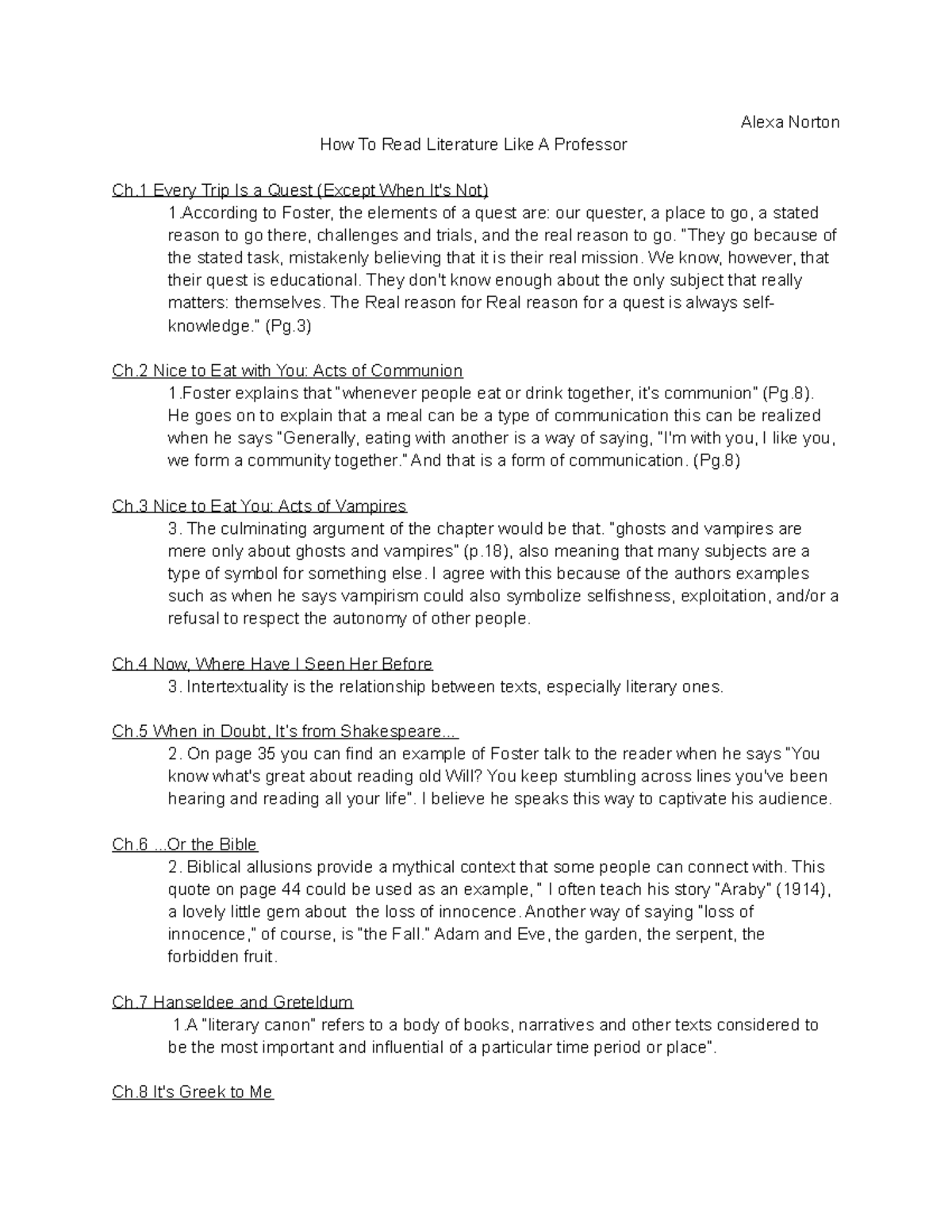 How to Read literature like a Professor questions and answers answers ...