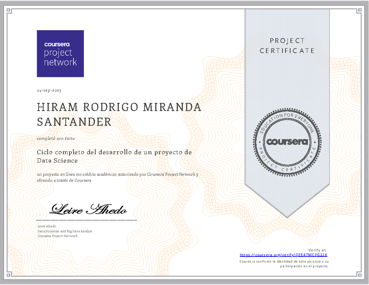 Coursera QEE47MCFG33K - P R O J E C T C E R T I F I C A T E E D U C A T ...