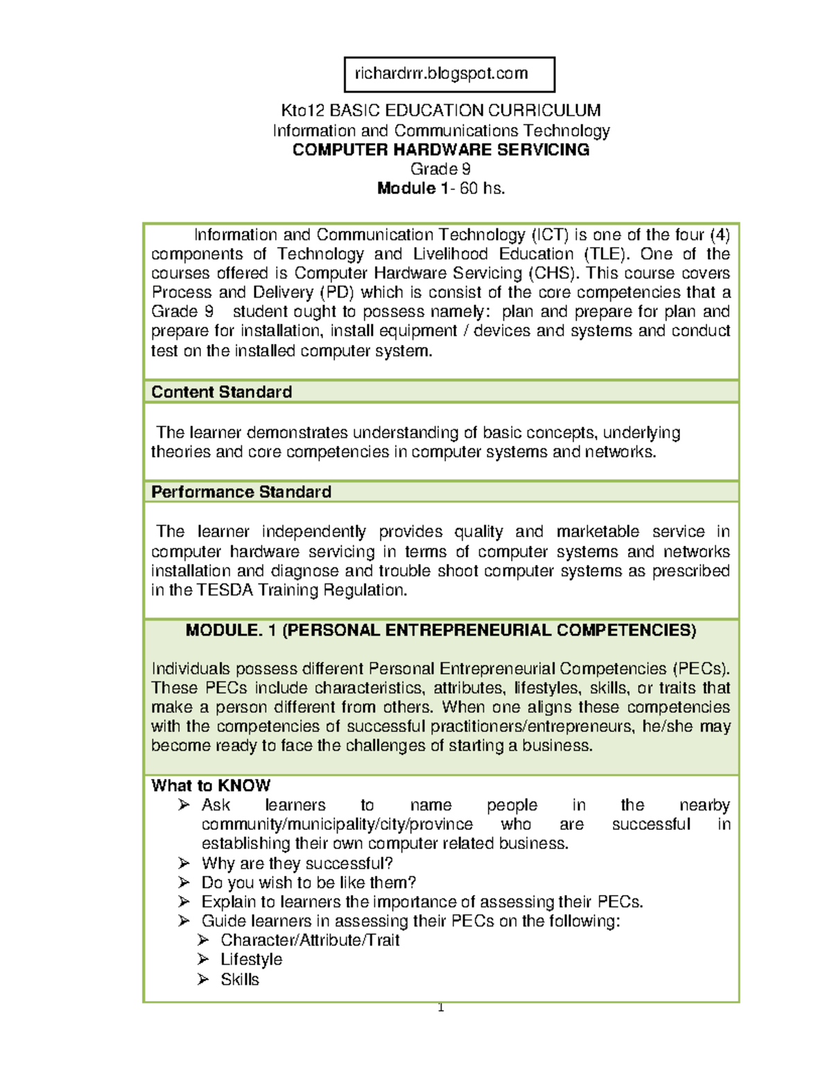 CHS 9 TG Modules 1 4 - Kto12 BASIC EDUCATION CURRICULUM Information and ...