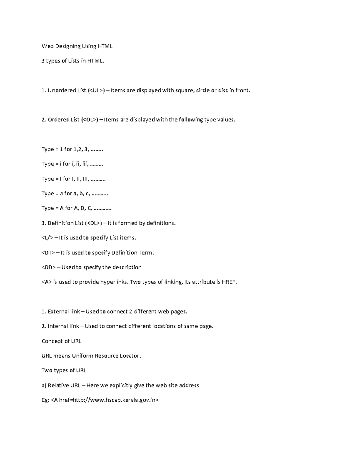 Web Designing U - Web Designing Using HTML 3 types of Lists in HTML ...