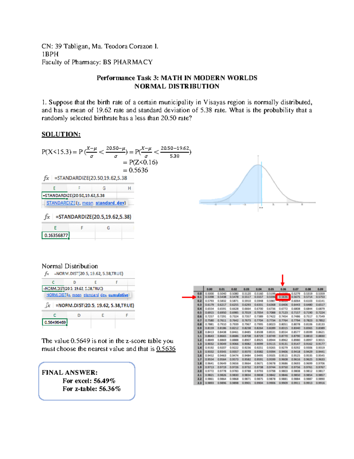 Performance task in Normal Distribution - Mathematics in Modern World ...