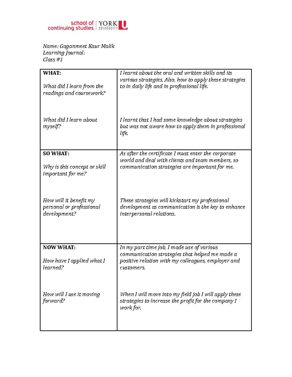 2018 010157 Learning Journal Learning Journal Class WHAT What Did