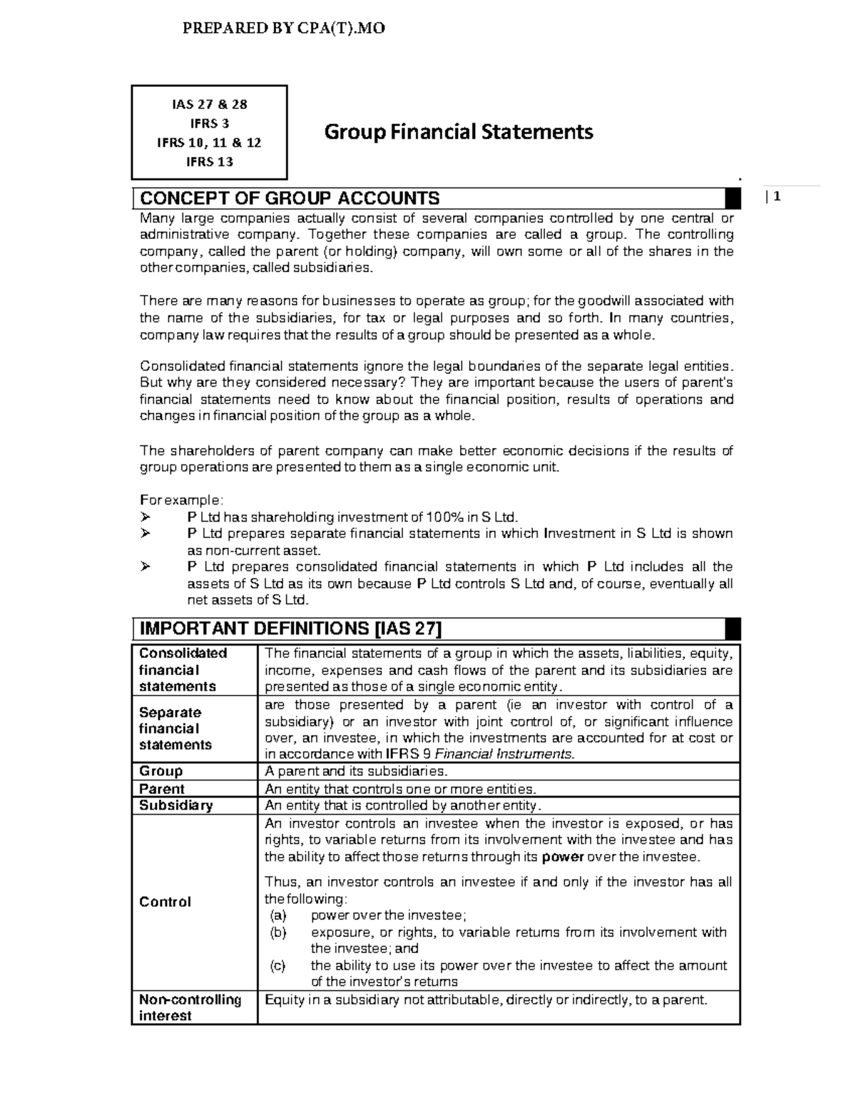 04 Group Financial Statements 1 - CONCEPT OF GROUP ACCOUNTS IAS 27 & 28 ...