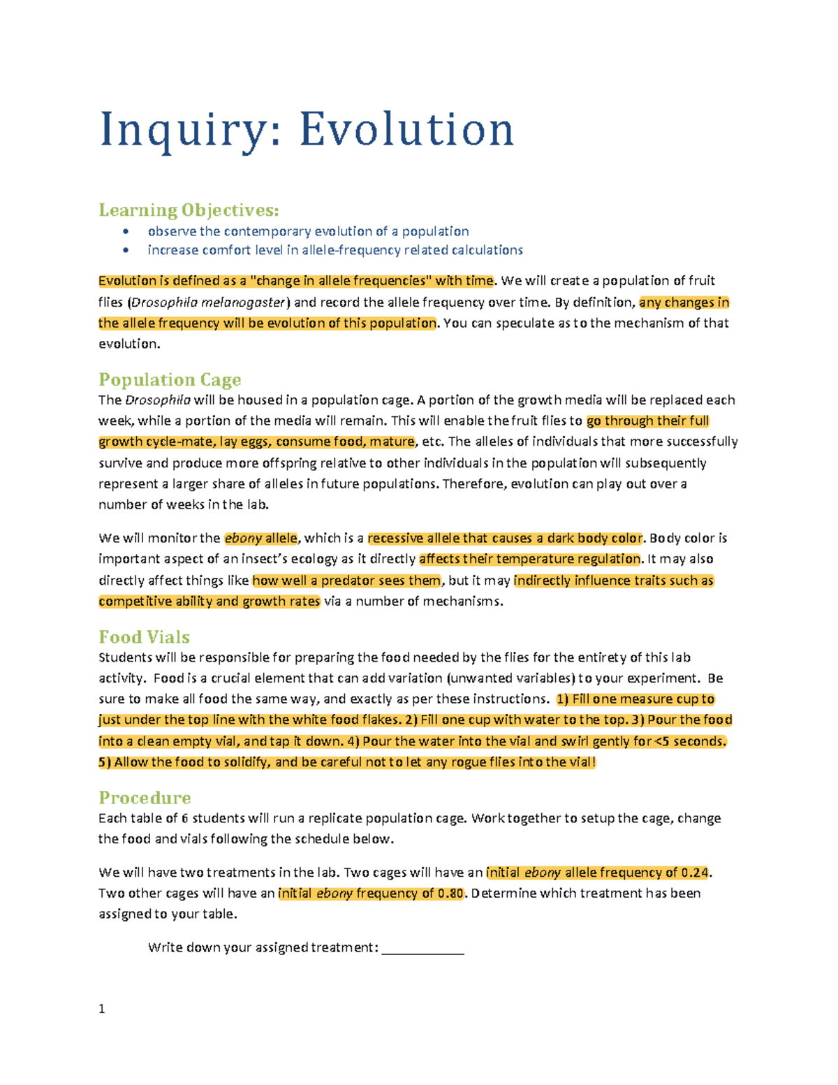 Inquiry Evolution - assignment - Inquiry: Evolution Learning Objectives ...