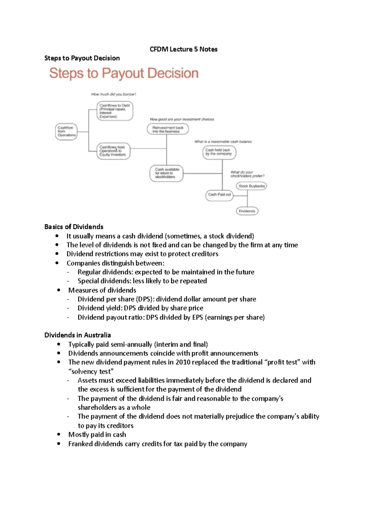 CFDM Lecture 5 Notes - CFDM Lecture 5 Notes Steps to Payout Decision ...