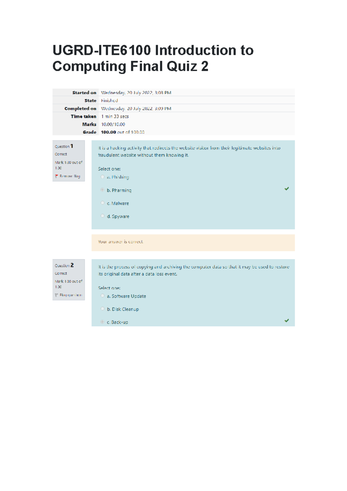 UGRD-ITE6100 Introduction to Computing Final Quiz 2 - Studocu