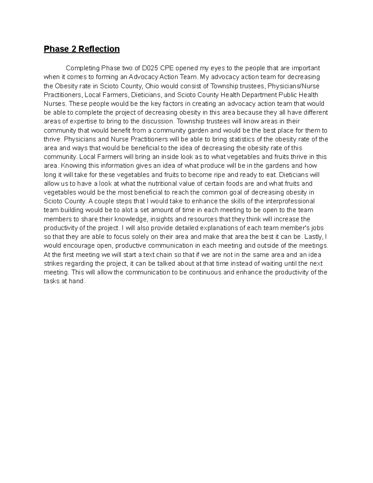 Phase 2 Reflection Summary - Phase 2 Reflection Completing Phase two of ...