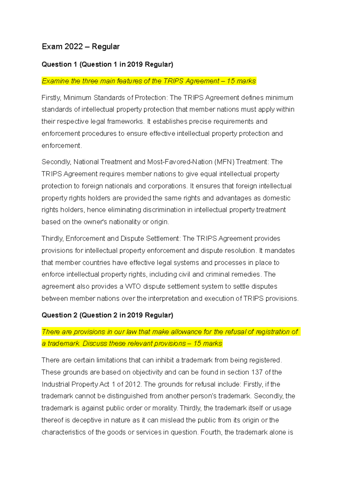 Exam Preparation Official - Exam 2022 – Regular Question 1 (Question 1 ...