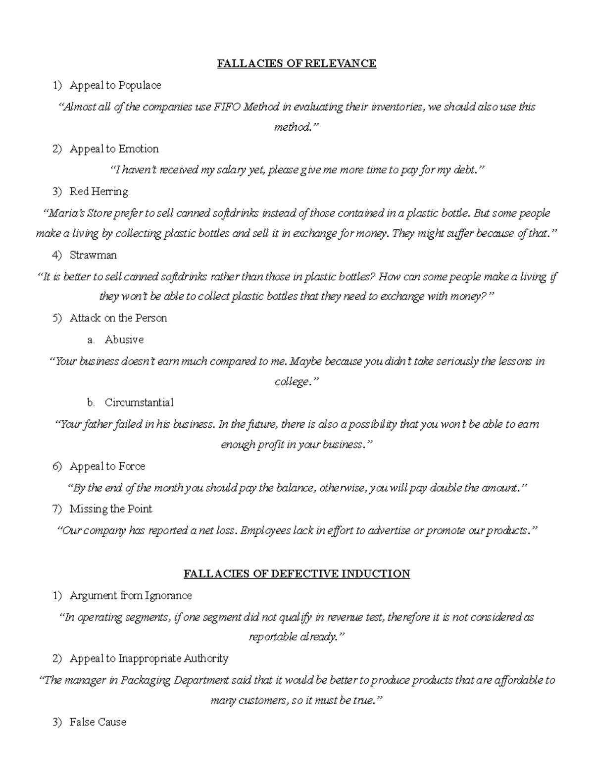 Different Fallacies in Arguments (Business Logic-Assignment ...