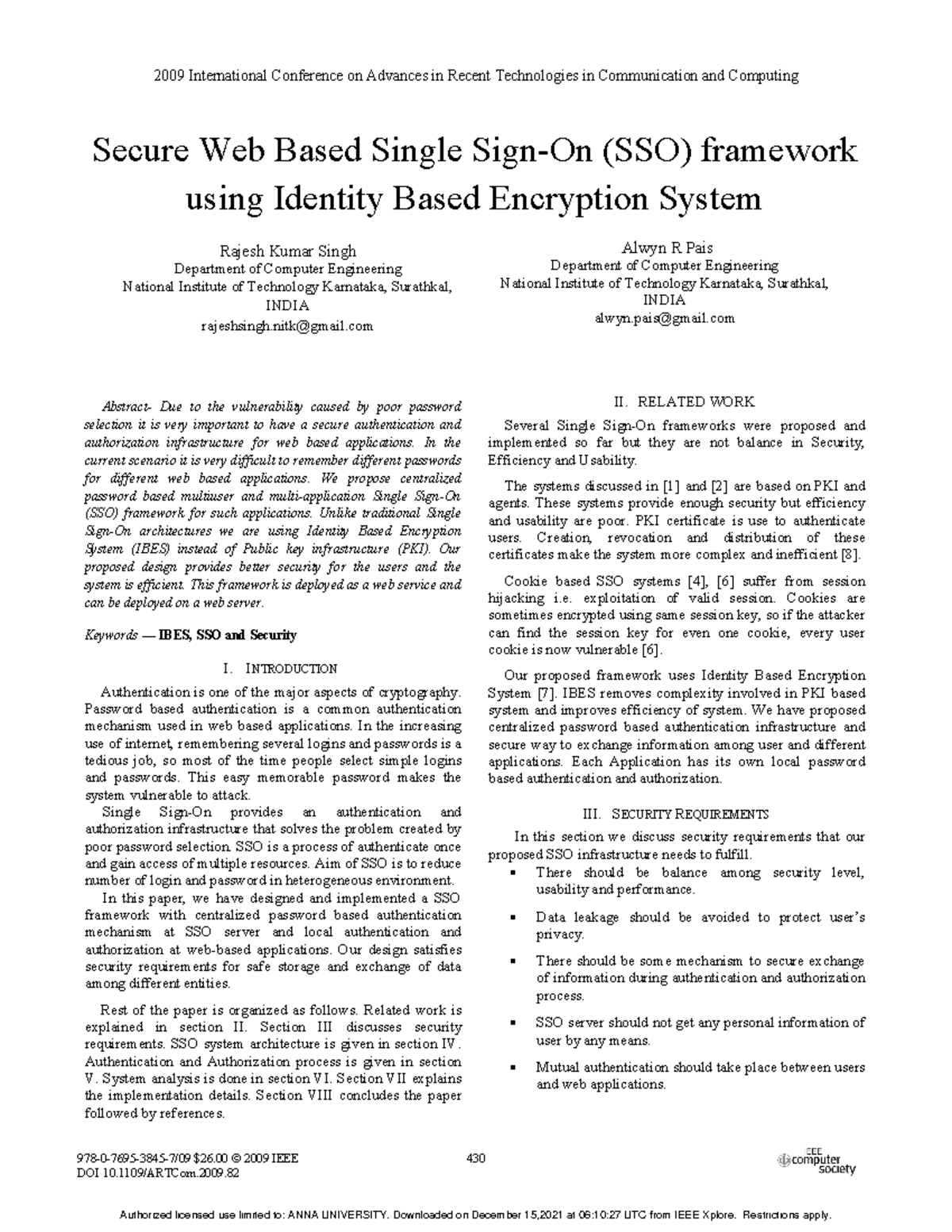 Secure Web Based Single Sign-On SSO Framework Using Identity Based Encryption System - In the ...