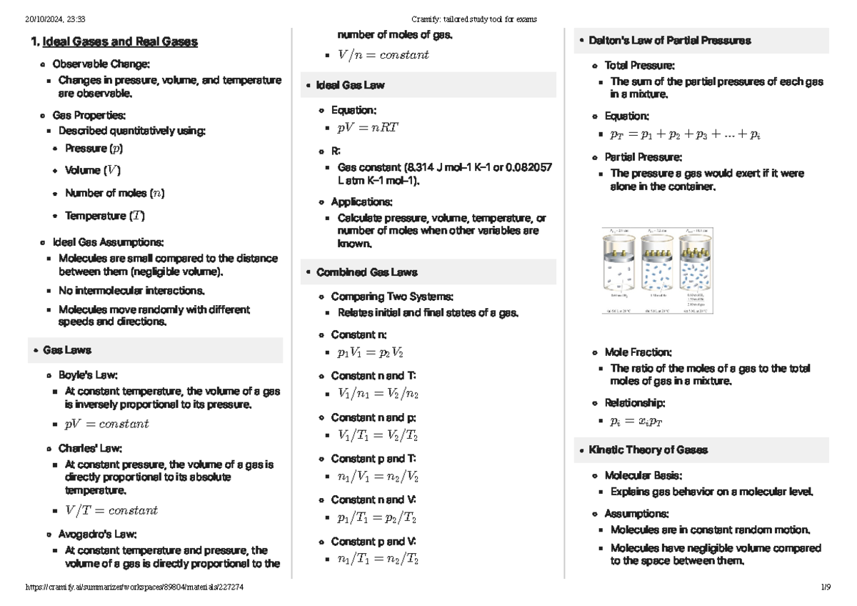 Exam Notes - module 1,2,3 - 1. Ideal Gases and Real Gases Observable ...