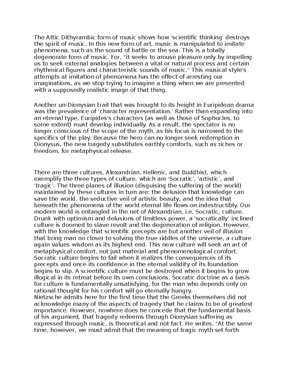 Philosphy 159 - Notes - The Attic Dithyrambic form of music shows how ...