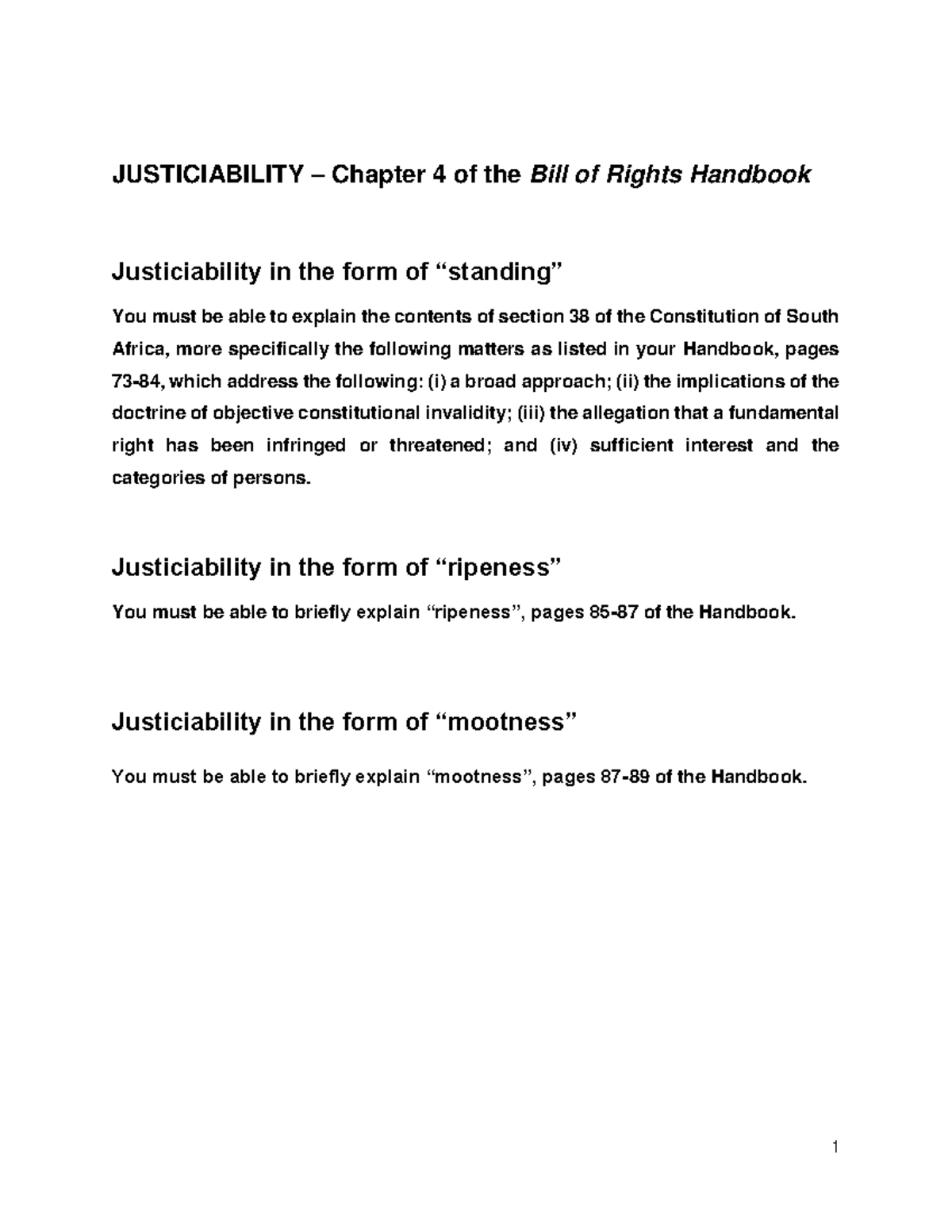 Notes on Justiciability & Jurisdiction - JUSTICIABILITY – Chapter 4 of ...