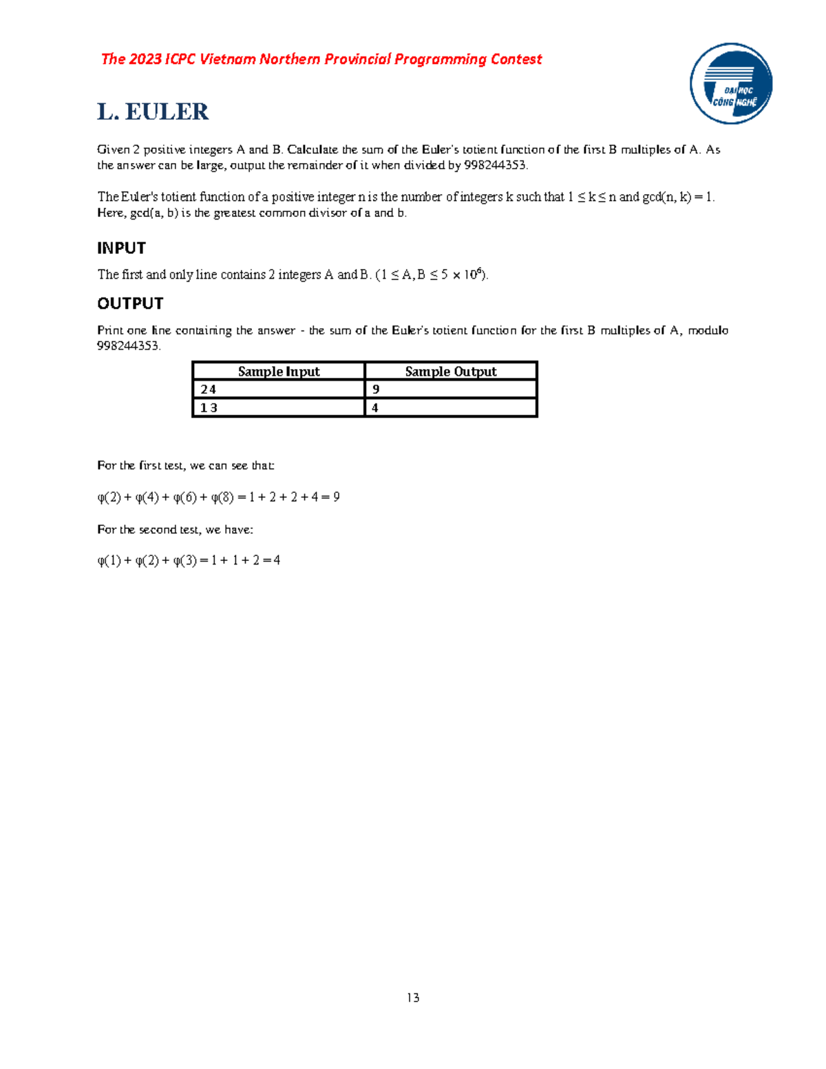 L. Euler - Thi - The 2023 ICPC Vietnam Northern Provincial Programming ...