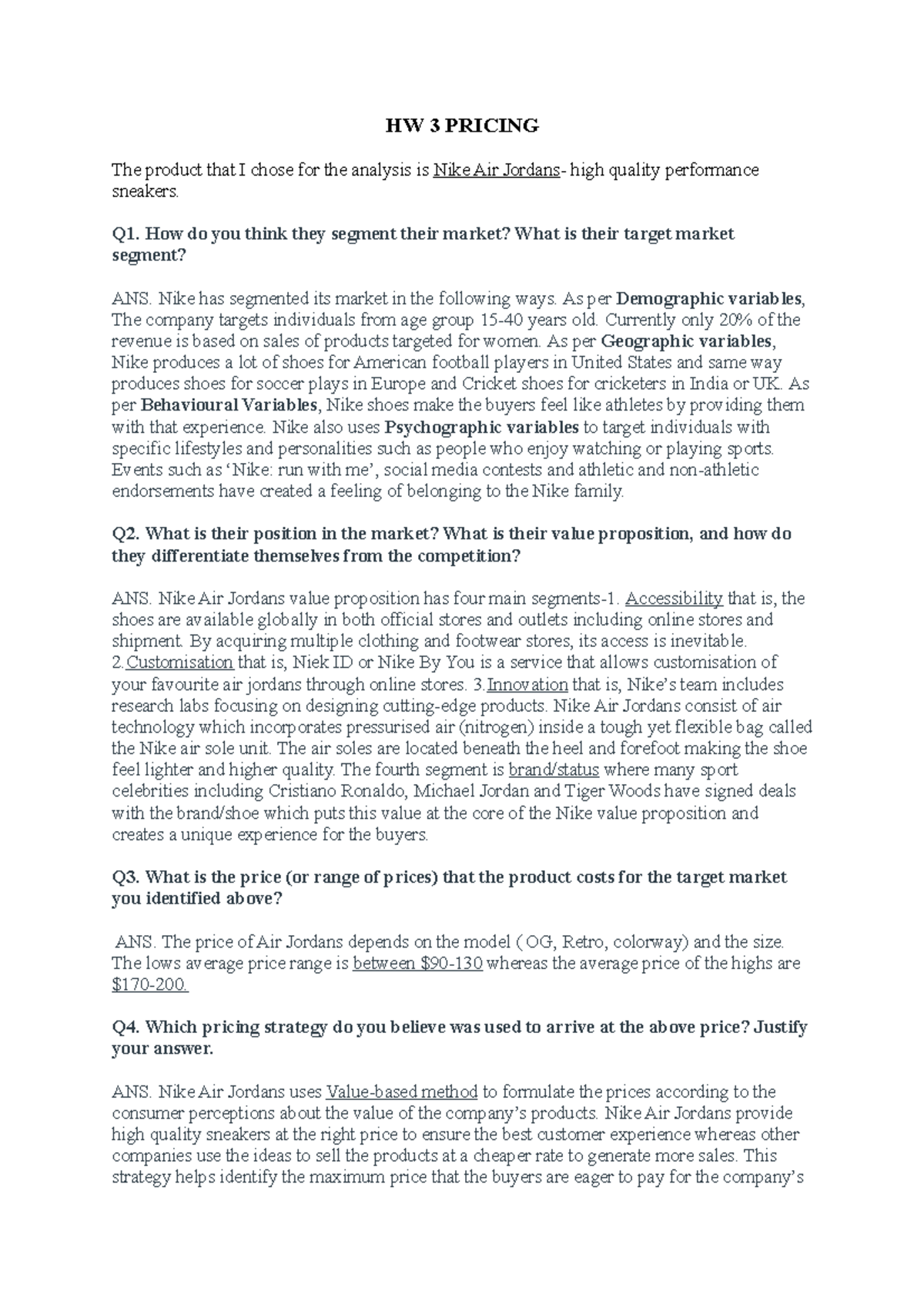 HW 3 Pricing - The questions are real life example based which are ...