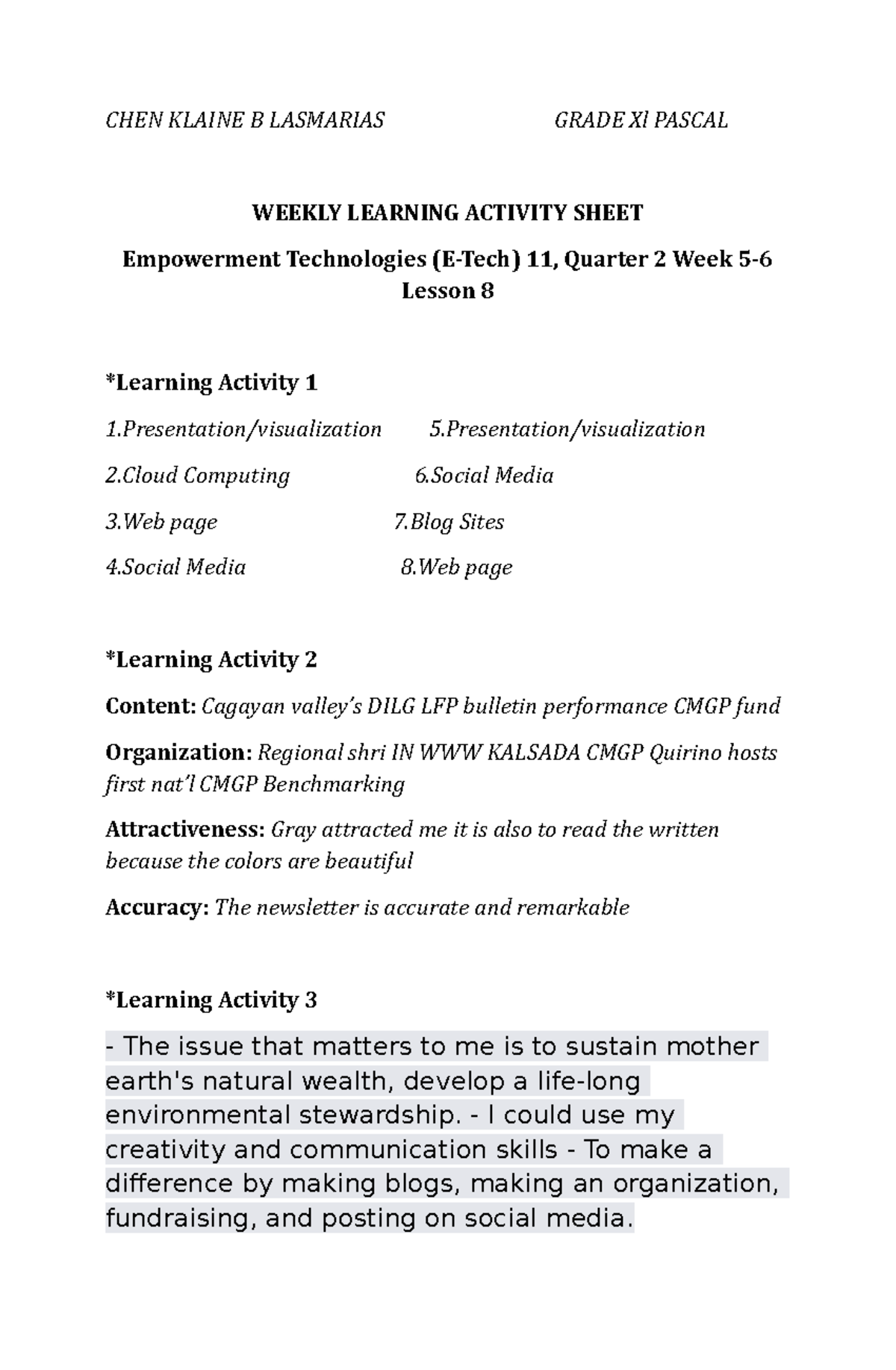 E TECH WEEK 5-6 Lesson 8 - gggggg - CHEN KLAINE B LASMARIAS GRADE Xl ...