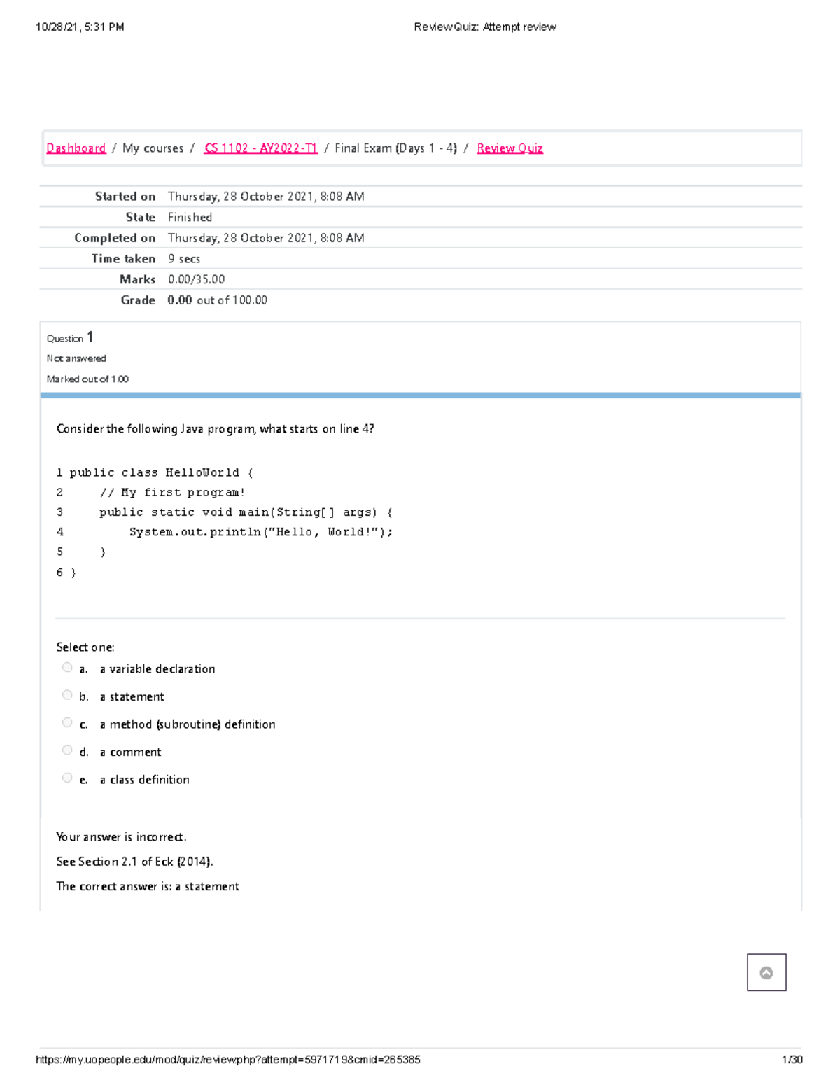 Review Quiz 2 - practice quiz - Started on Thursday, 28 October 2021, 8 ...