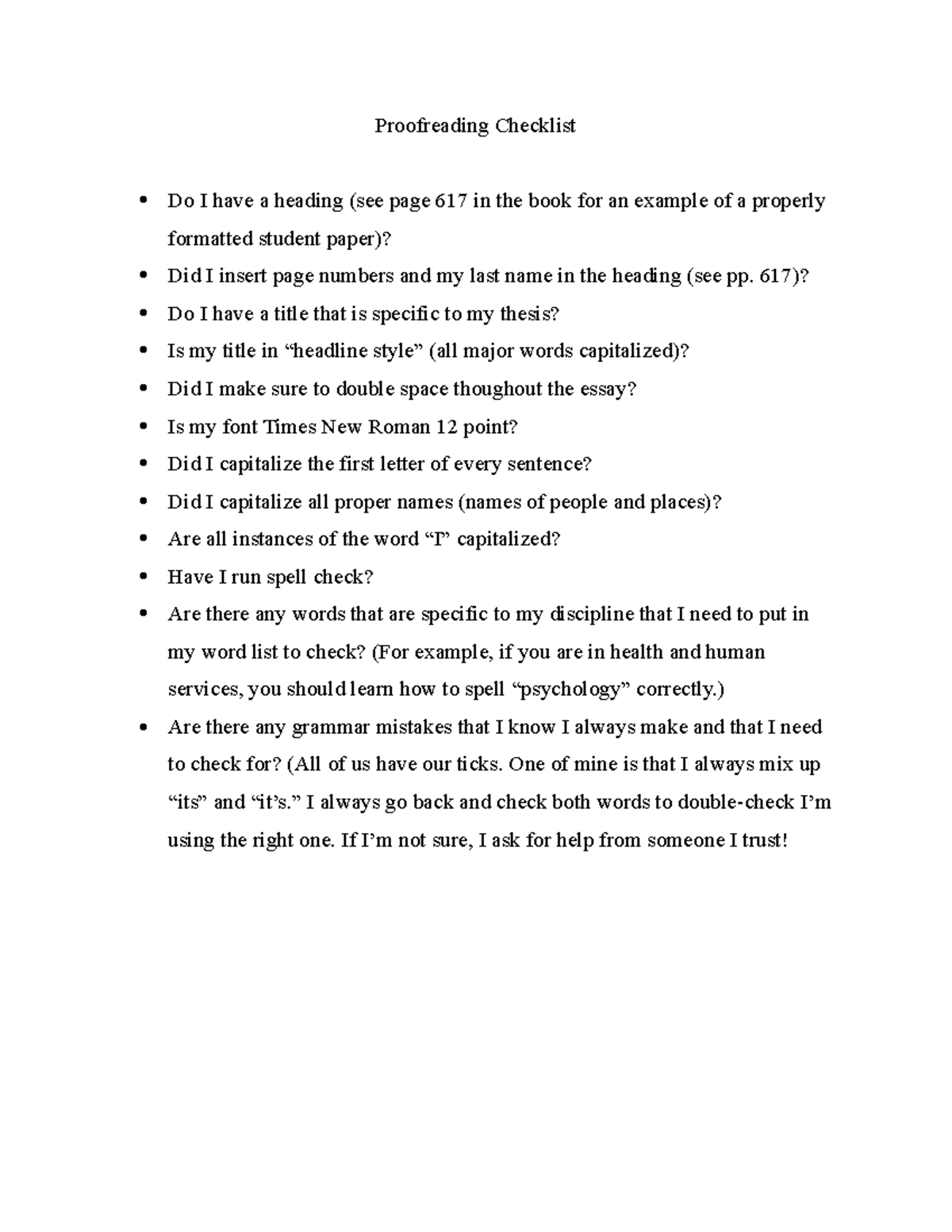 Proofreading Checklist - 617)? Do I have a title that is specific to my ...