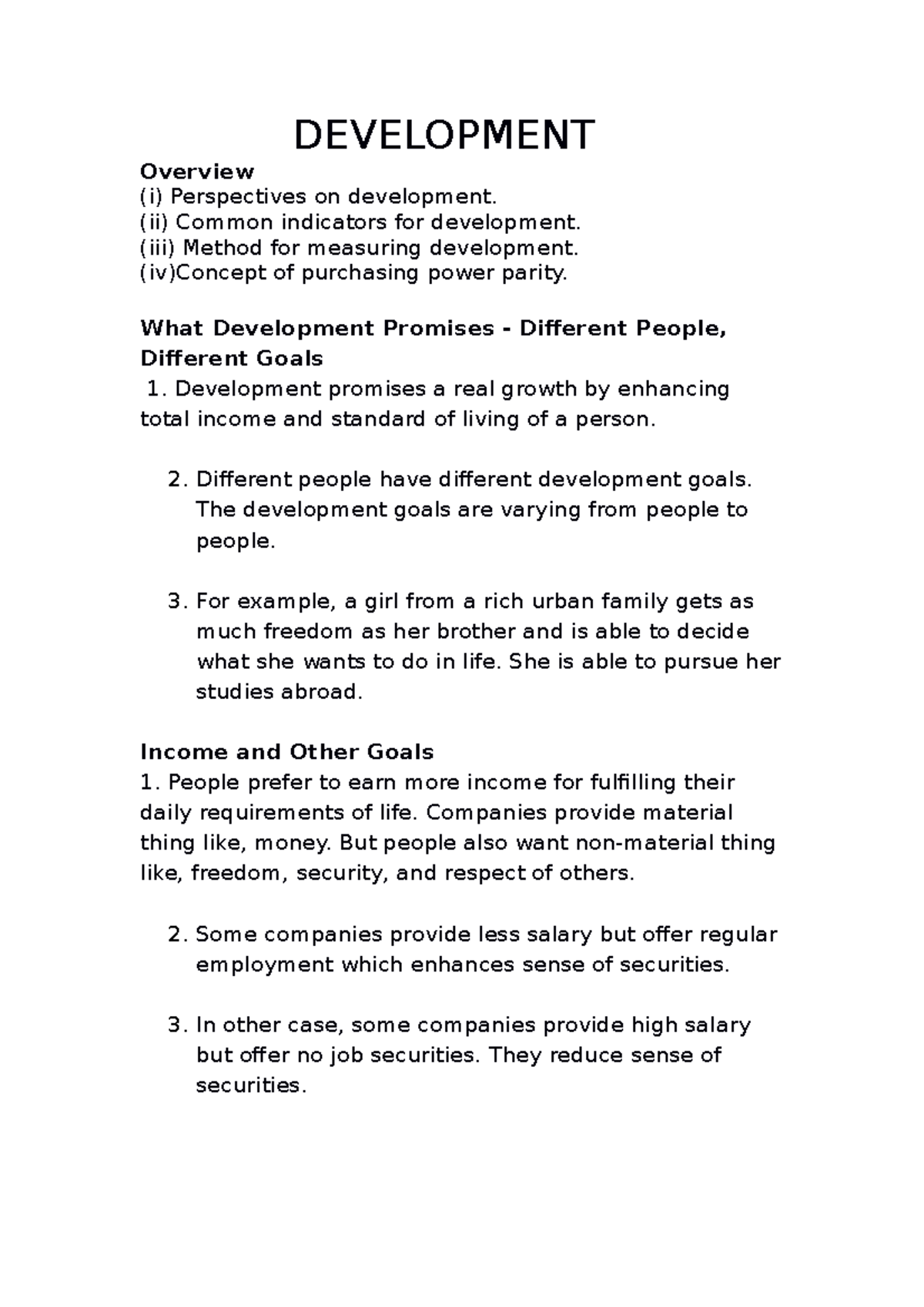 Development - notes - DEVELOPMENT Overview (i) Perspectives on ...