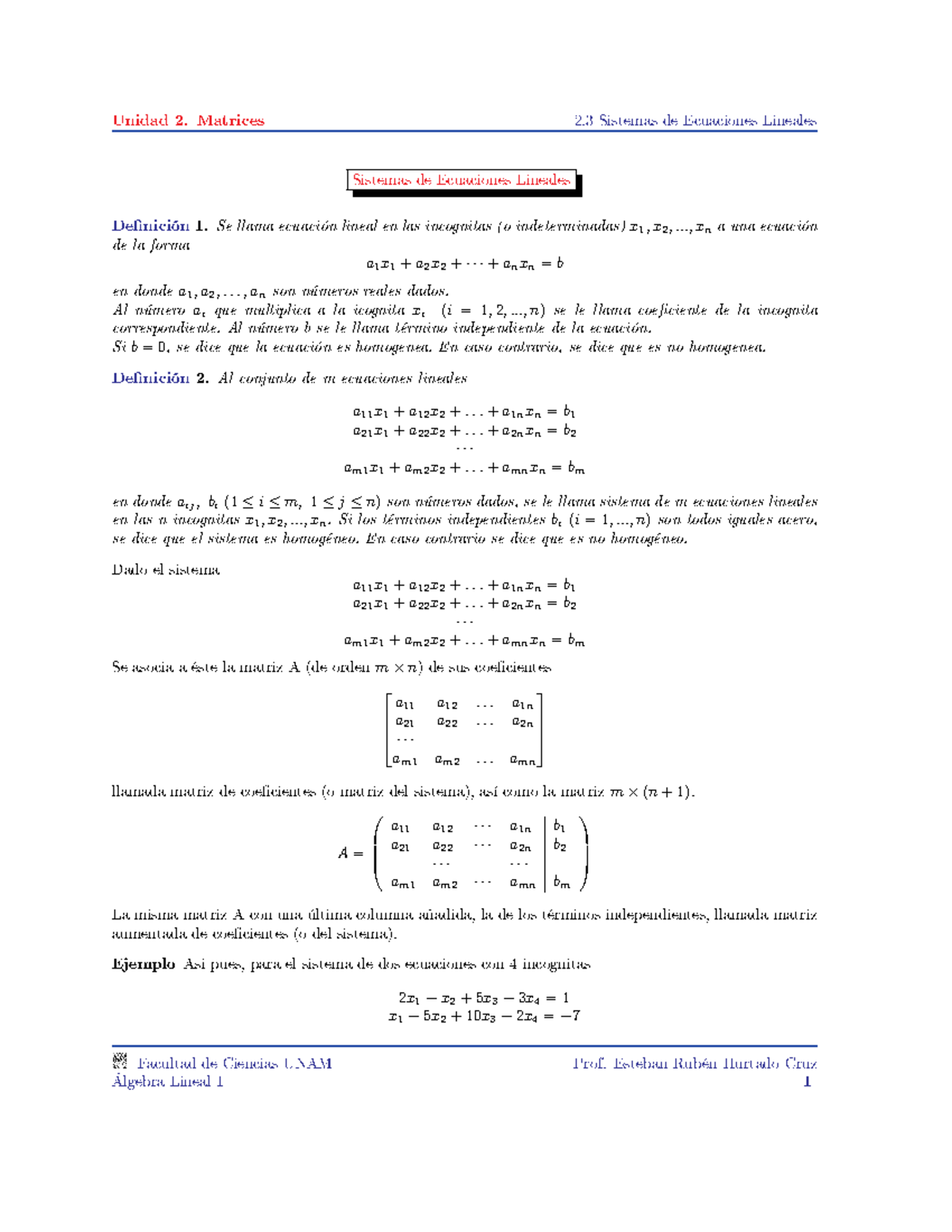 Matrices 4 - Es una documentación que te puede ayudar - Sistemas de Ecuaciones Lineales De ...