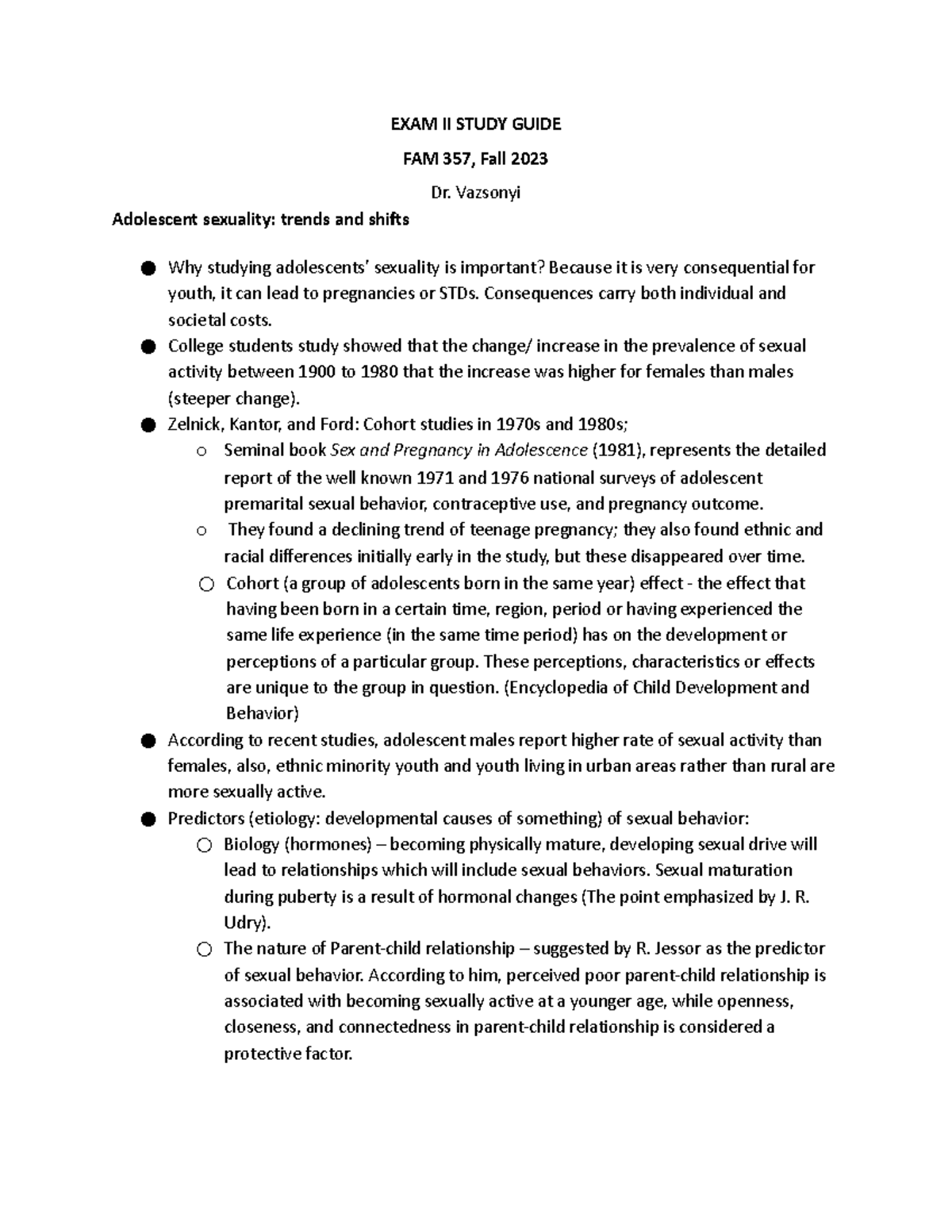 FAM 357 2023 Exam II Lecture Study Guide - EXAM II STUDY GUIDE FAM 357 ...