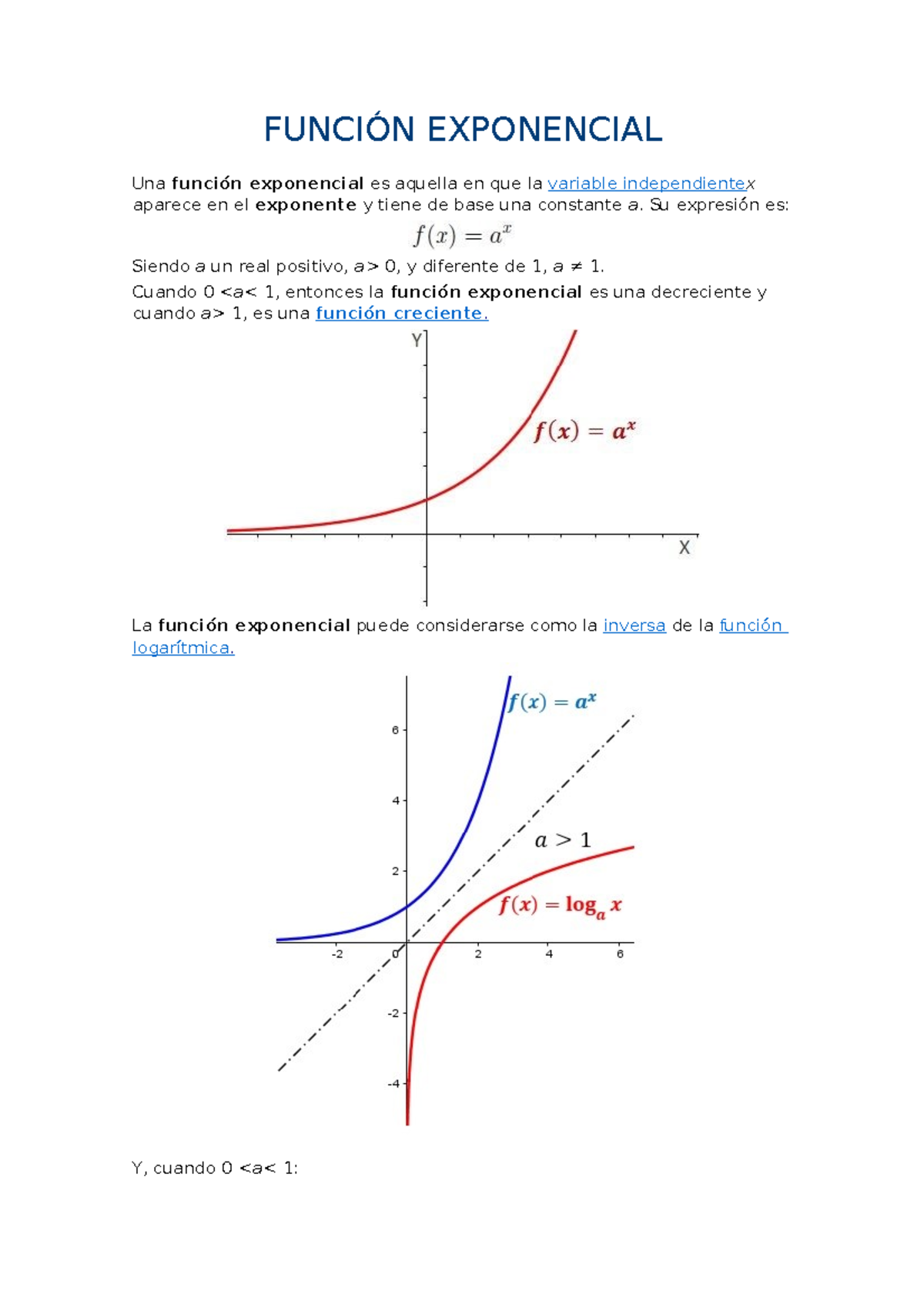 Función Exponencial - ..... - FUNCIÓN EXPONENCIAL Una función ...