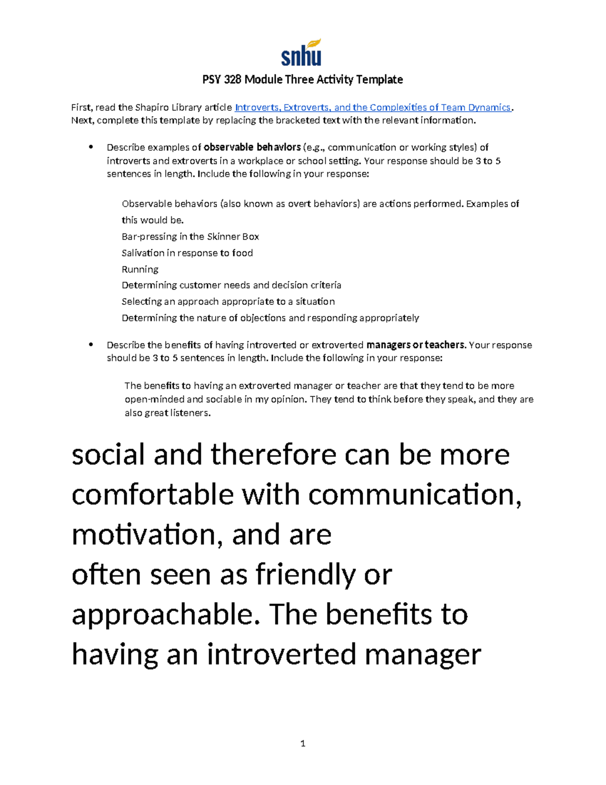 PSY 328 Module Three Activity HW - Next, complete this template by replacing the bracketed text ...