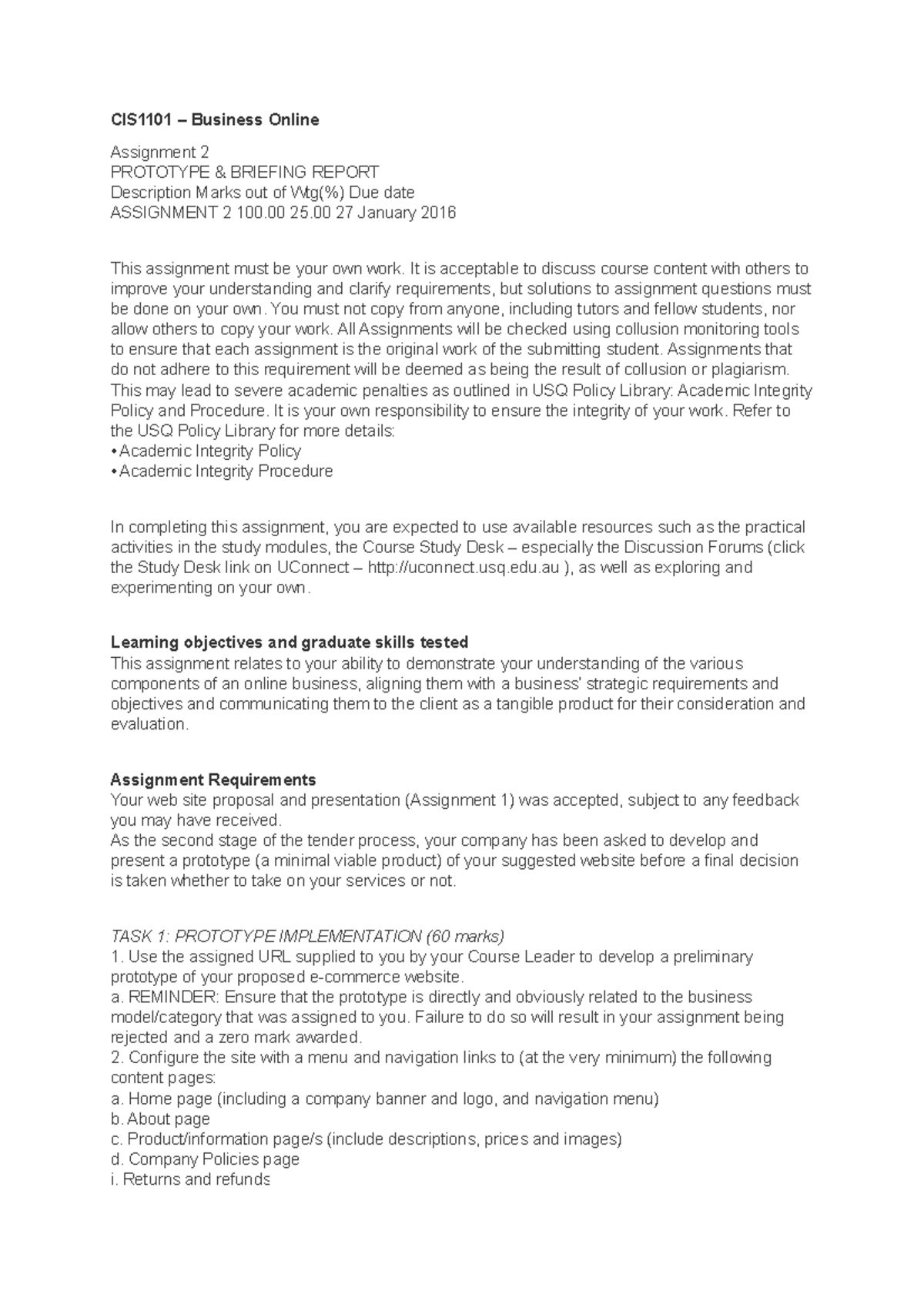 CIS1101 - Assignment 2 2016 - CIS1101 – Business Online Assignment 2 ...