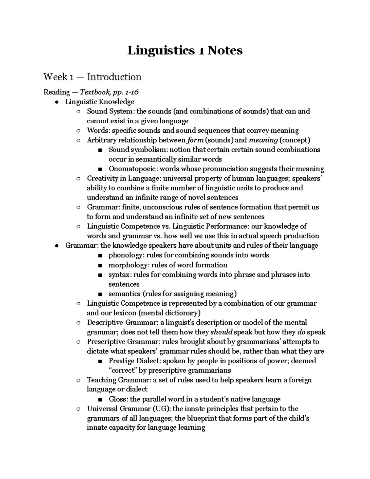 Linguistics 1 Notes - Google Docs - Linguistics 1 Notes Week 1 ...