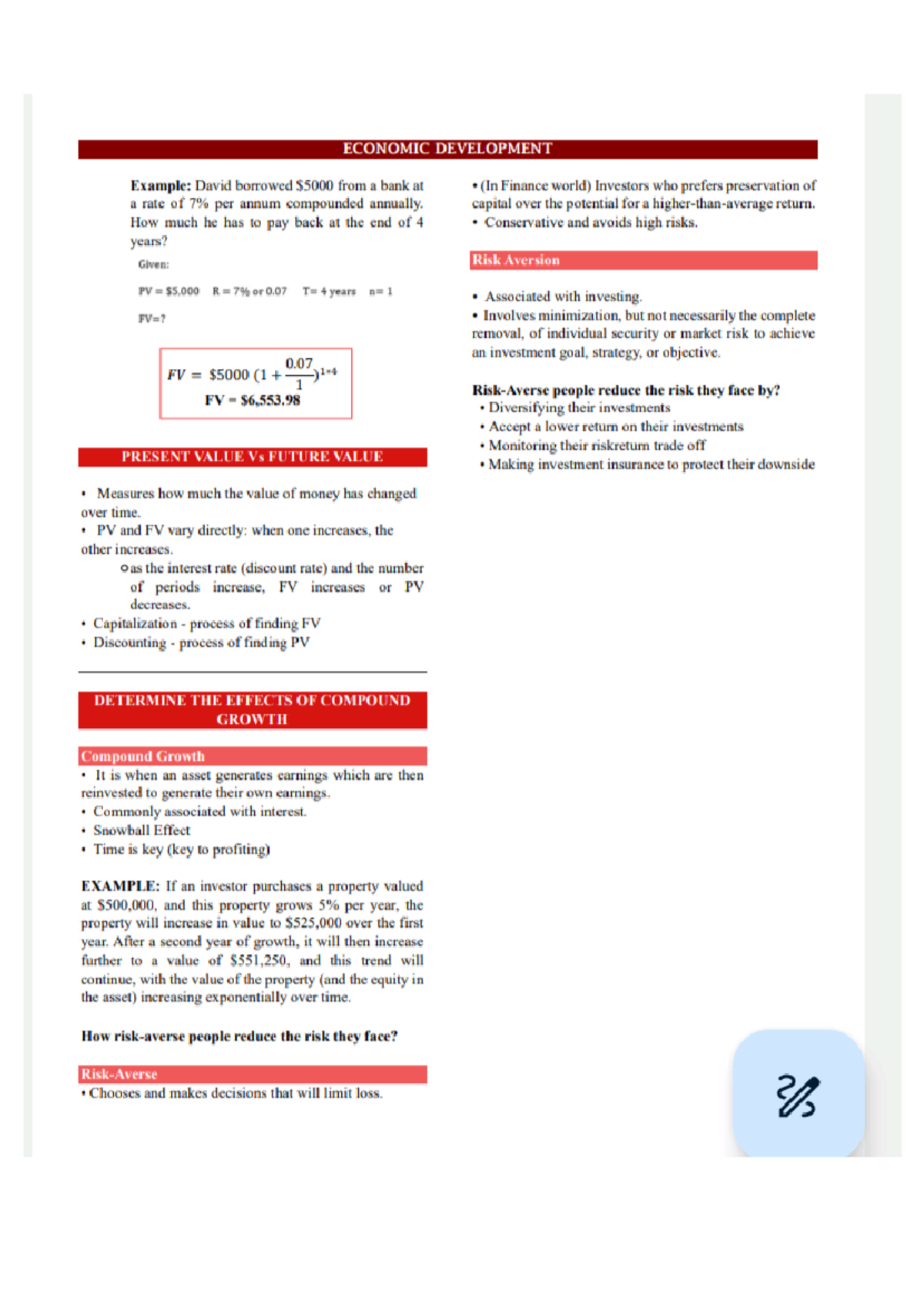 Lesson 6 - P2 - Notes - ECONOMIC DEVELOPMENT Example: David borrowed ...