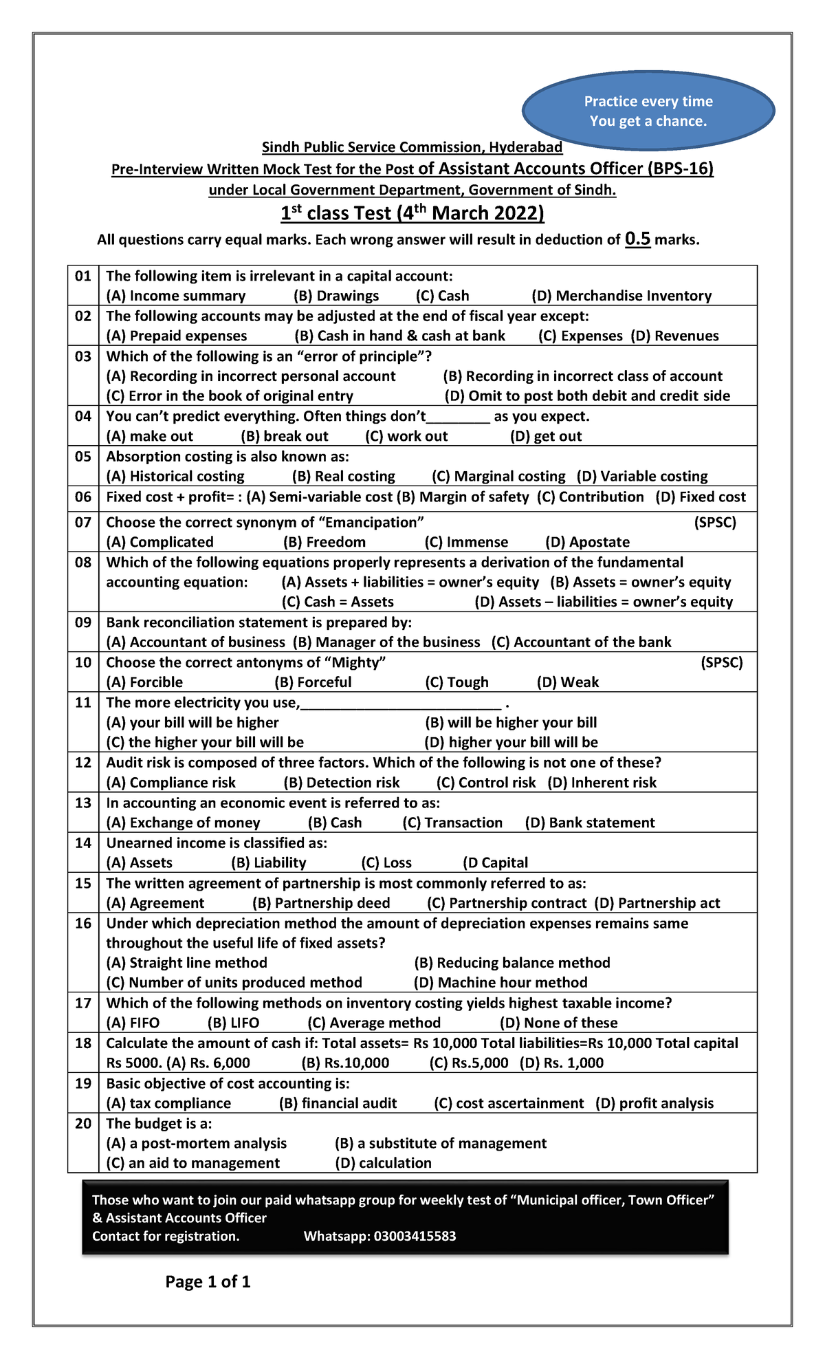 AC test 1b - Key - Cost accounting - IU - Studocu
