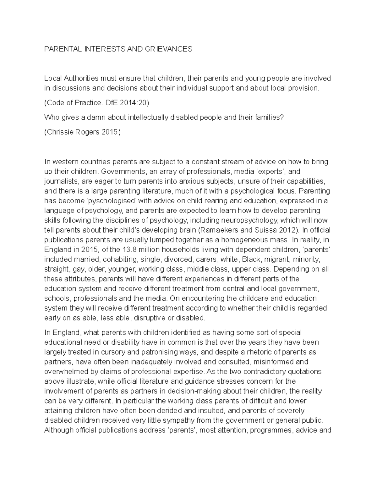 Parental Interests AND Grievances - PARENTAL INTERESTS AND GRIEVANCES ...