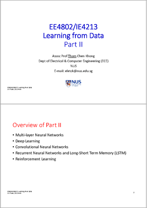 Cheatsheet - EE4802 Part II Cheatsheet Supervised Learning argminxC(w) =argminw ∑w i=1L(f(xi, w ...
