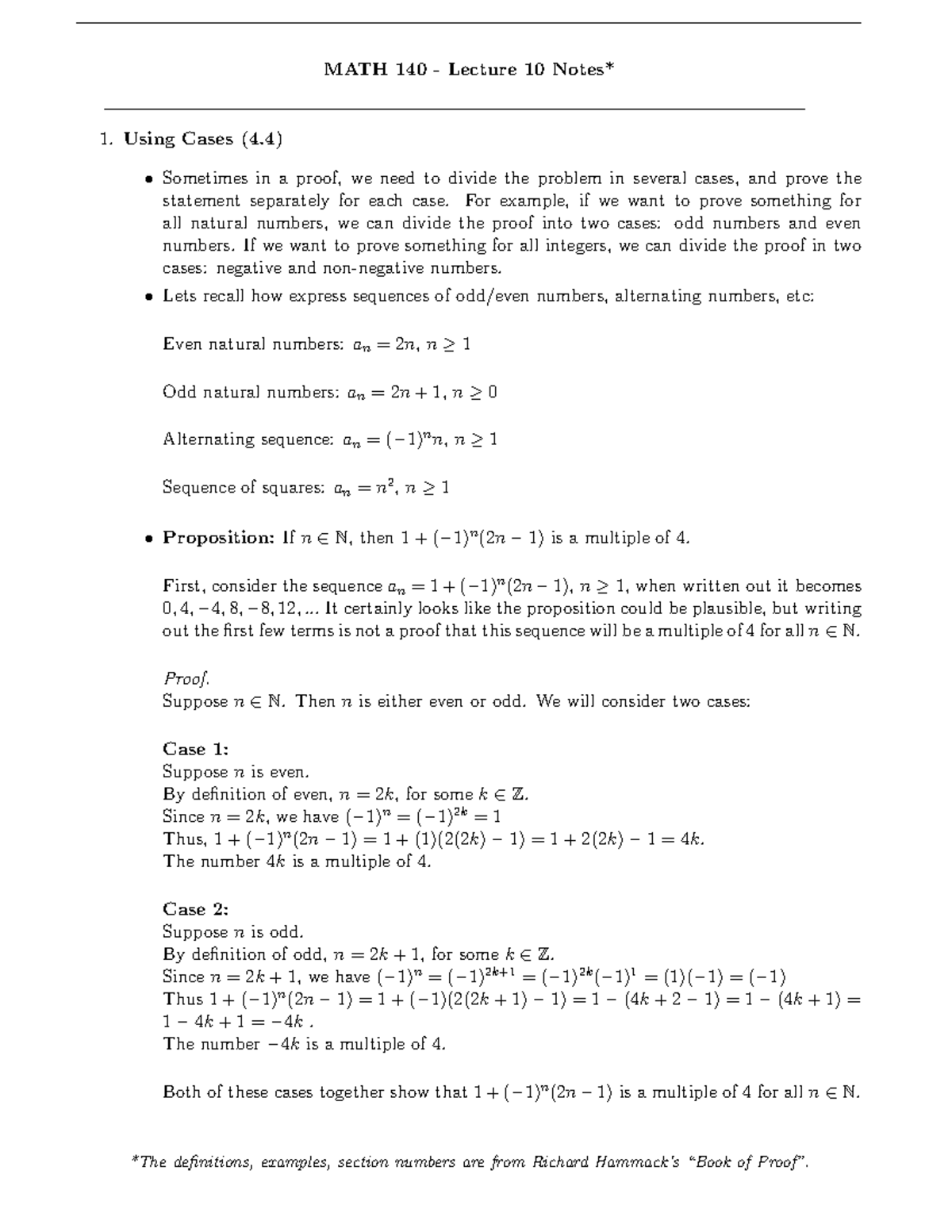 Pre-Calculus Notes 10 - MATH 140 - Lecture 10 Notes* Using Cases (4 ...