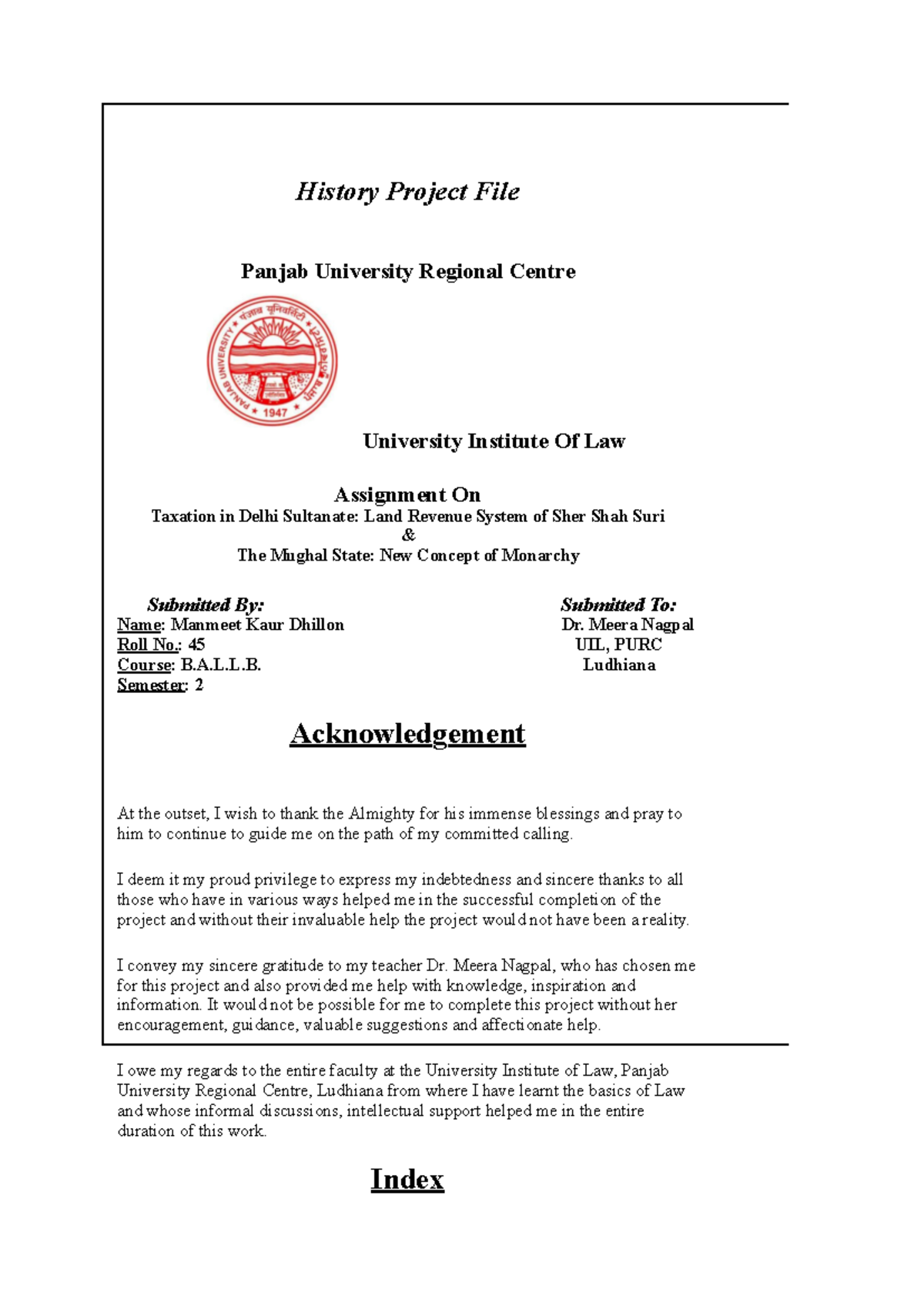 Sher shah Suri - Summary administration - History Project File Panjab ...