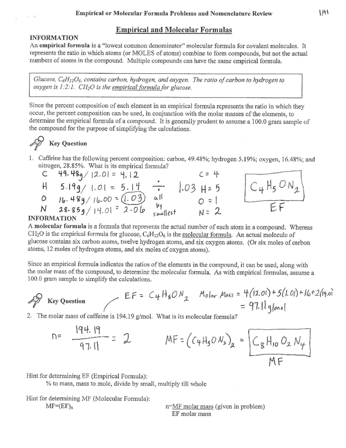 Empirical and molecular formulas-answer key - SOC 100 - Studocu