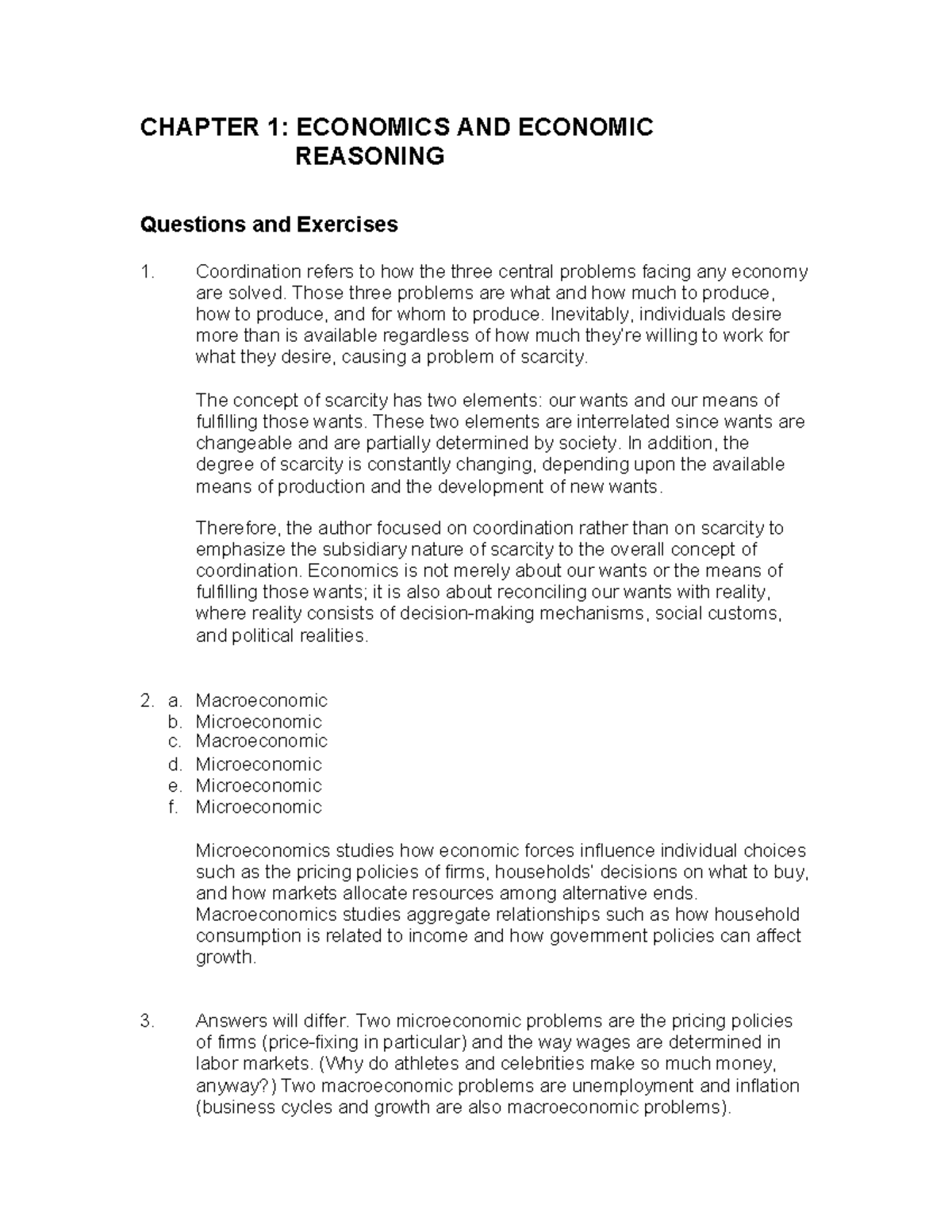 PPA Chapter 1 - CHAPTER 1: ECONOMICS AND ECONOMIC REASONING Questions ...