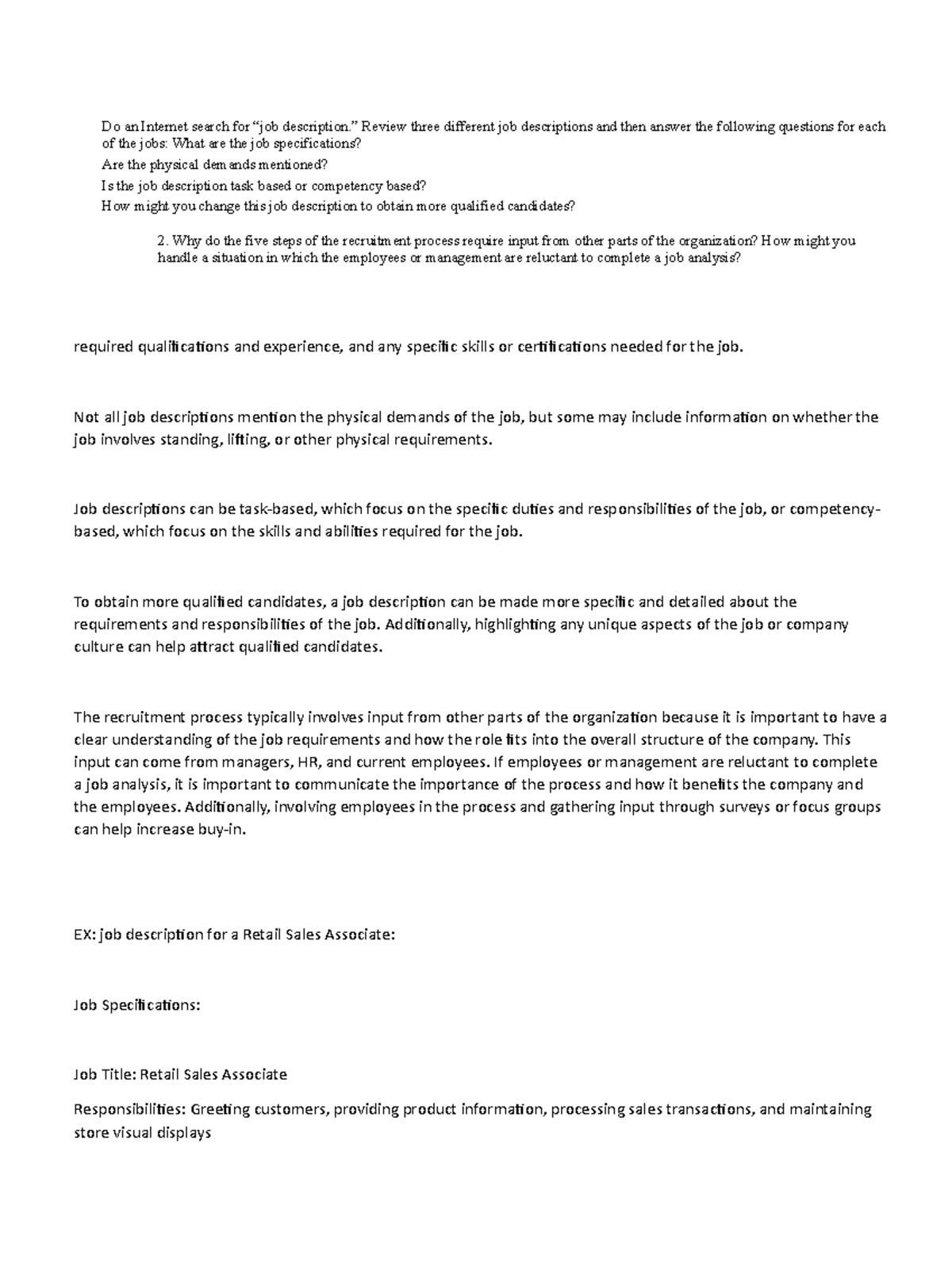 Reviewing Job Descriptions and Recruitment Process - Studocu