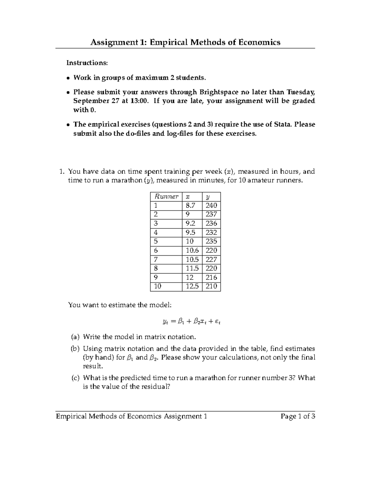 Empirical methods assignment 1 Sep2022 - Assignment 1: Empirical Methods of Economics ...