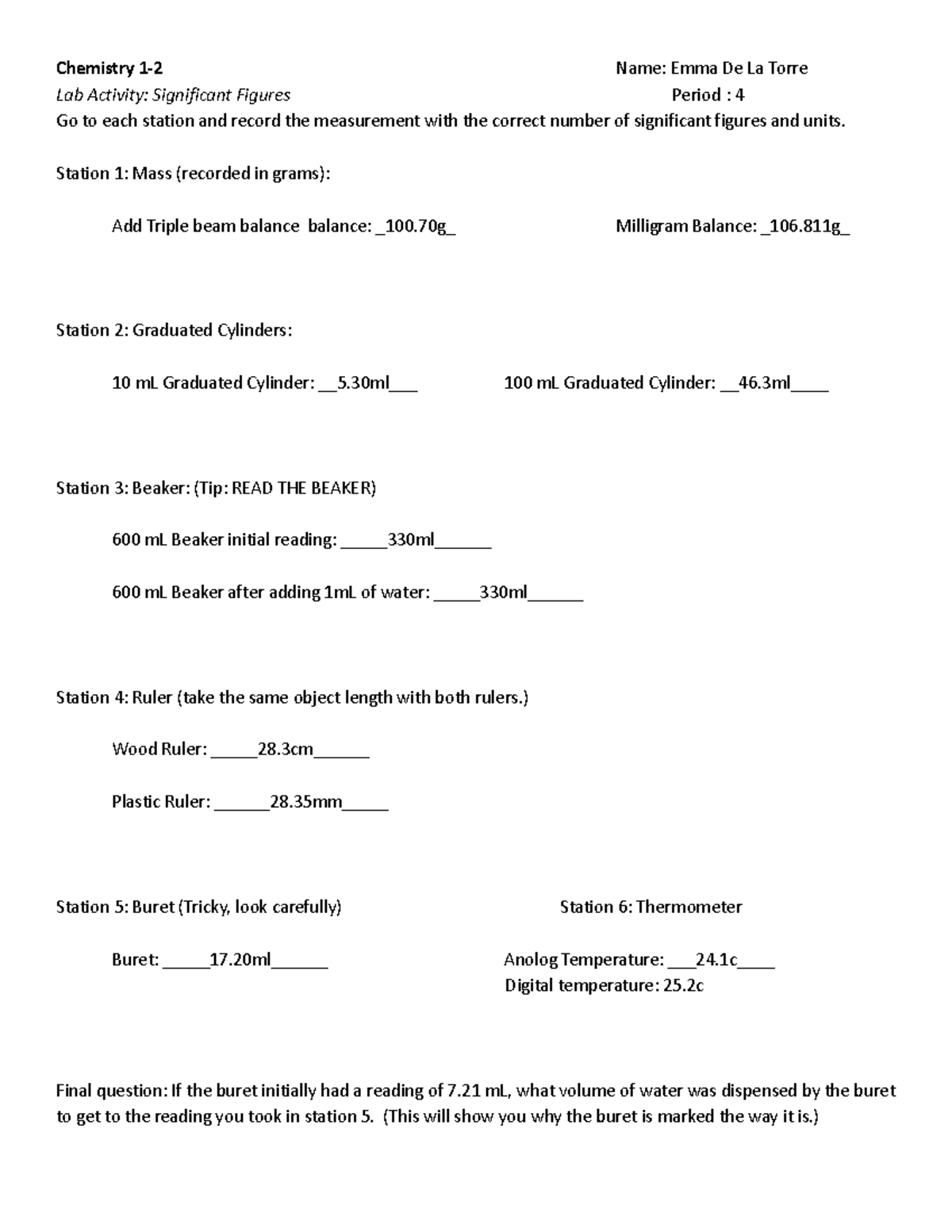 Copy of Sig Fig Lab - Chemistry - Chemistry 1-2 Lab Activity ...